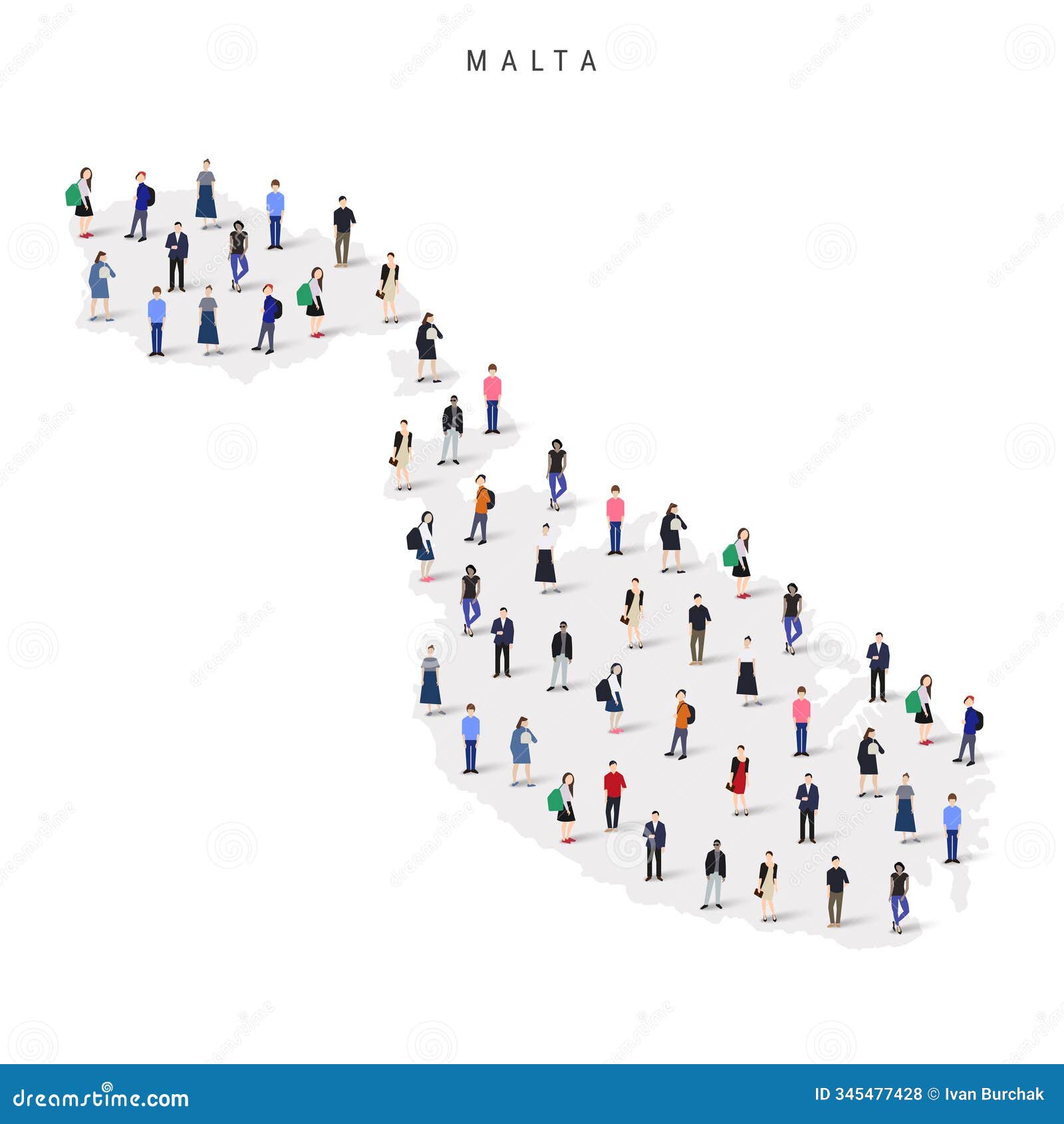 Malta Population Map. Large Group Of People In A Shape Of Maltese Map ...