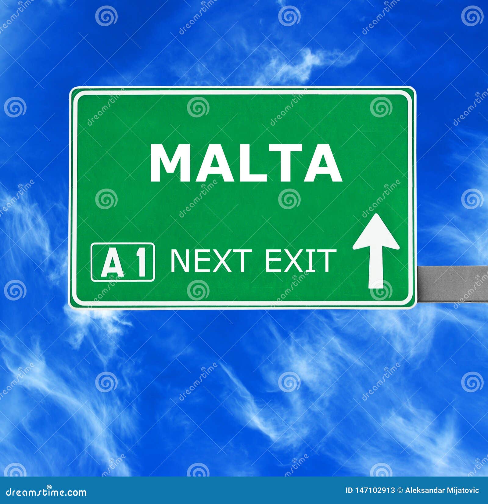MALTA Road Sign Against Clear Blue Sky Stock Image - Image of pointing ...