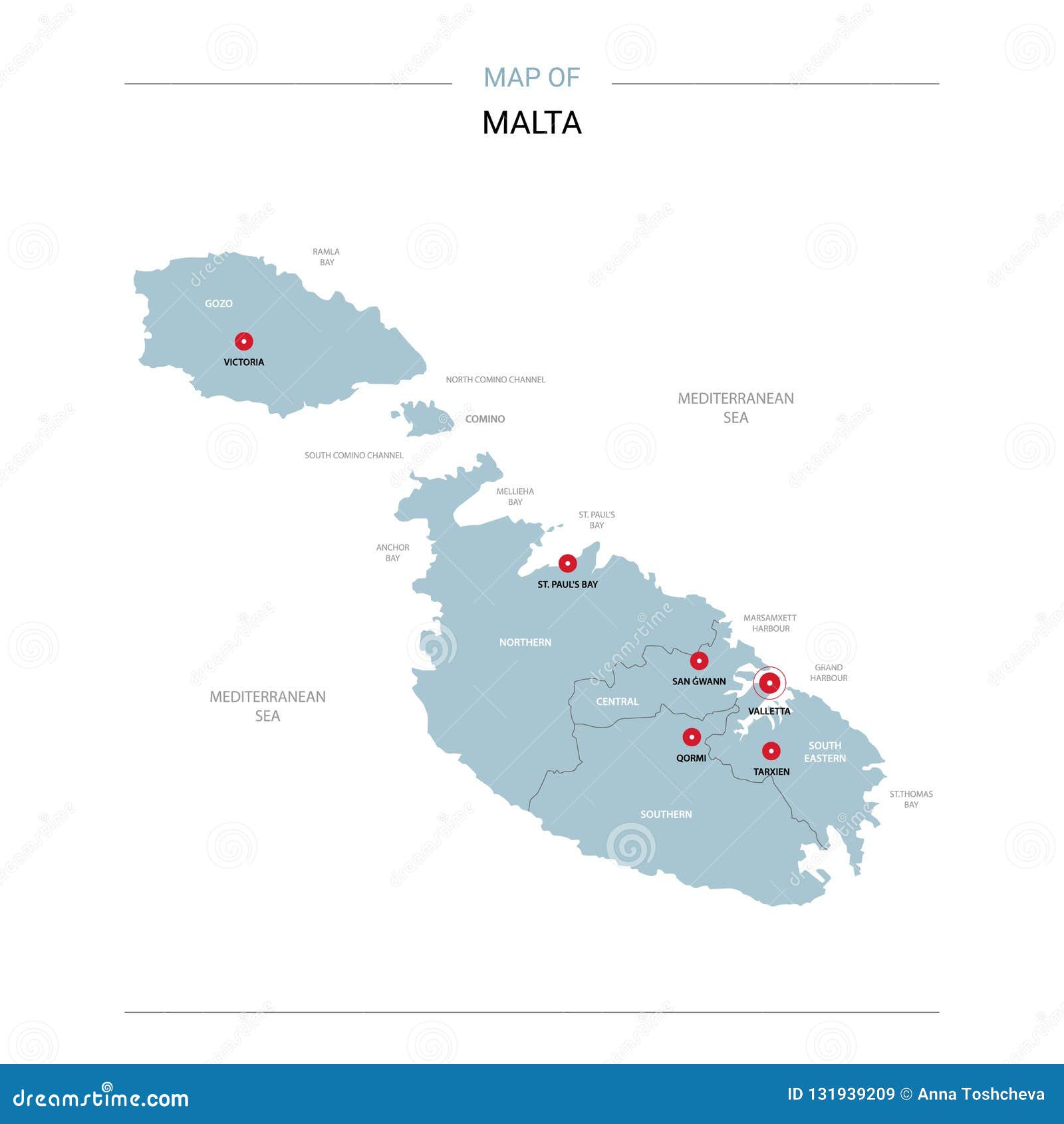 Malta Map Vector with Red Pin Stock Vector - Illustration of border ...