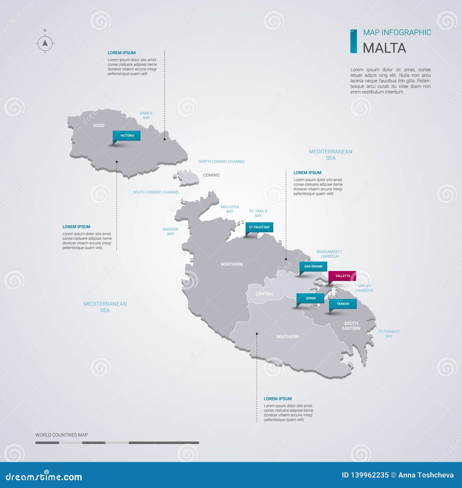 Malta Vector Map with Infographic Elements, Pointer Marks Stock Vector ...