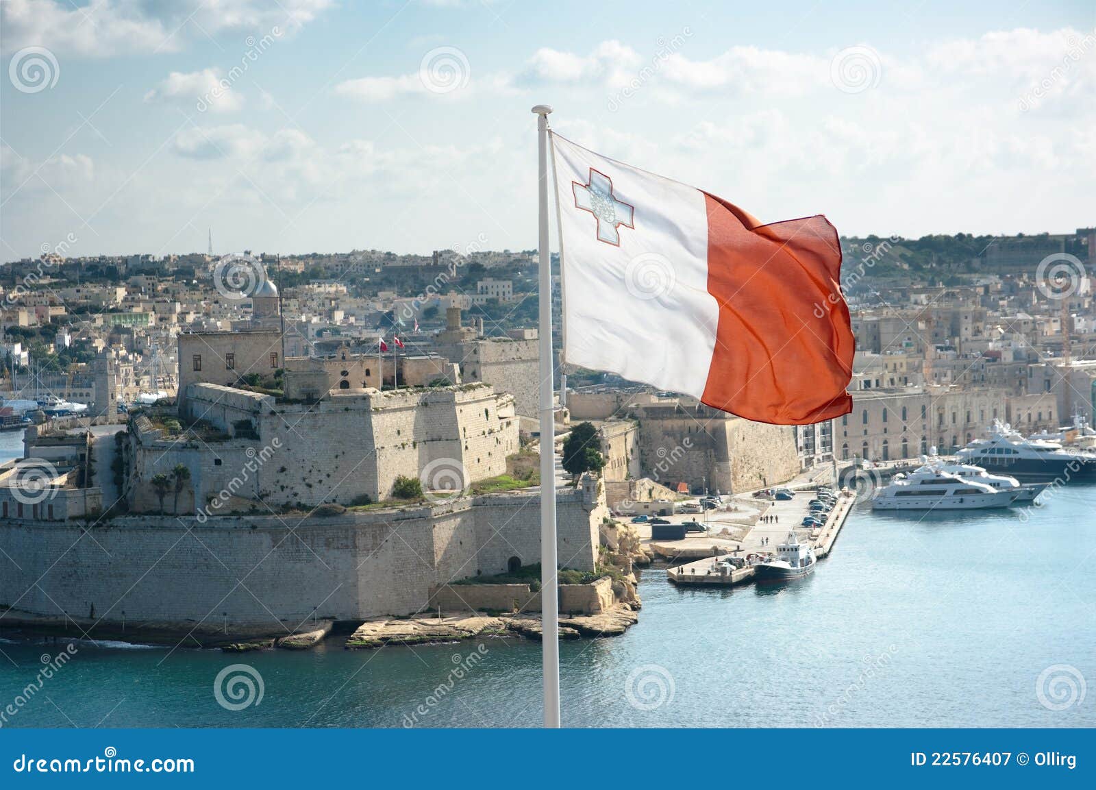Maltese Flag is Flying from Upper Barrakka Gardens Stock Image - Image ...