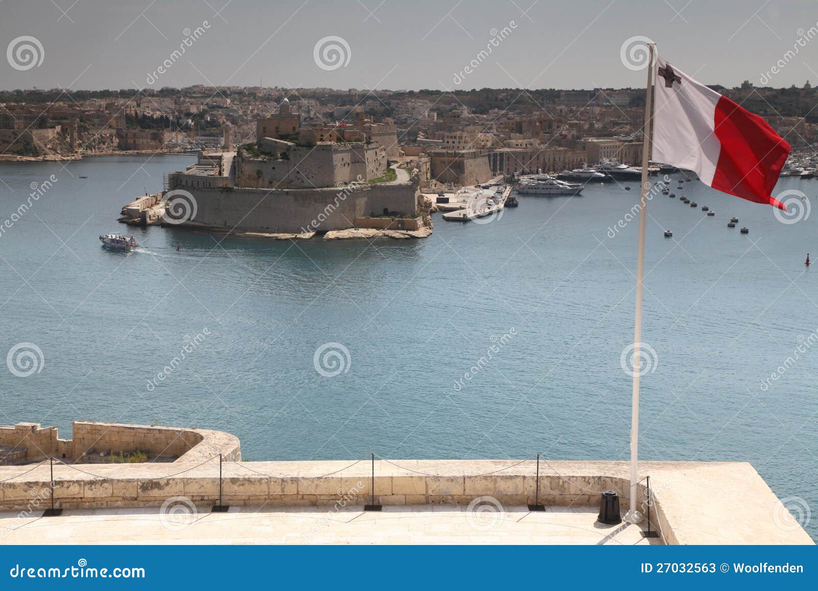 Maltese Flag and St. Angelo Stock Image - Image of saluting, malta ...