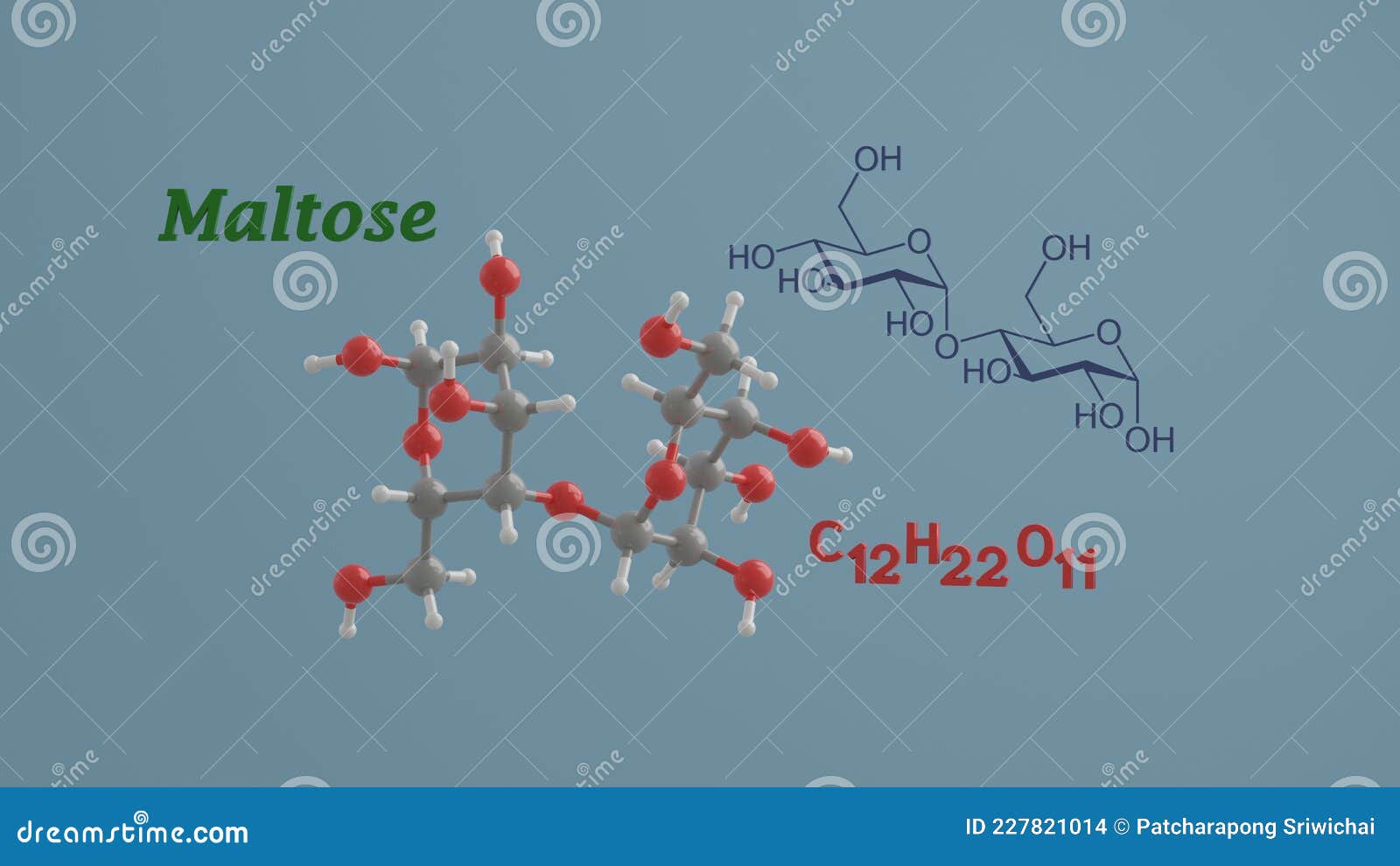 Maltose Sugar Science Molecule 3D Render Illustration Stock ...
