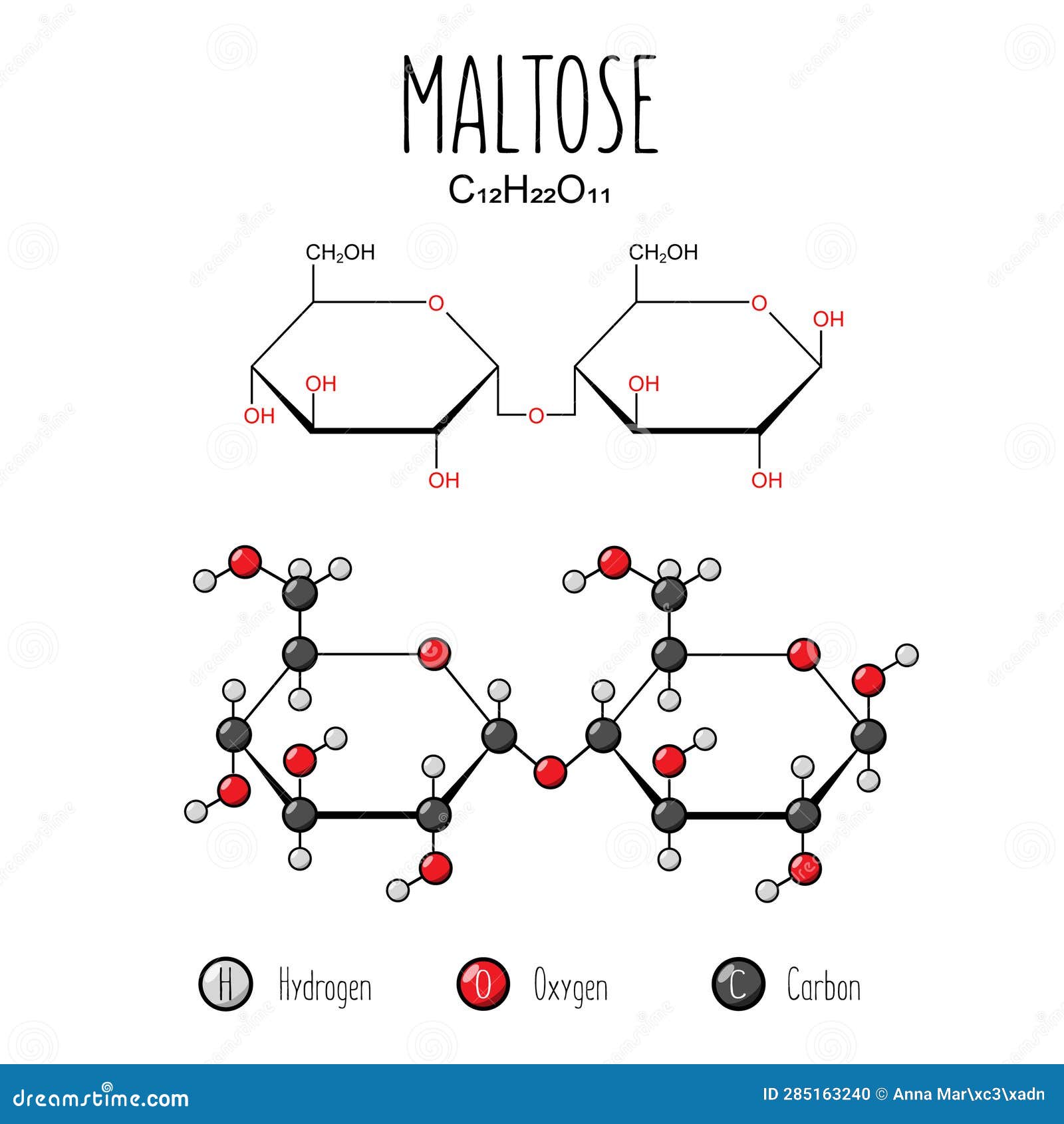 Maltose Skeletal and Flat Representation. Stock Vector - Illustration ...
