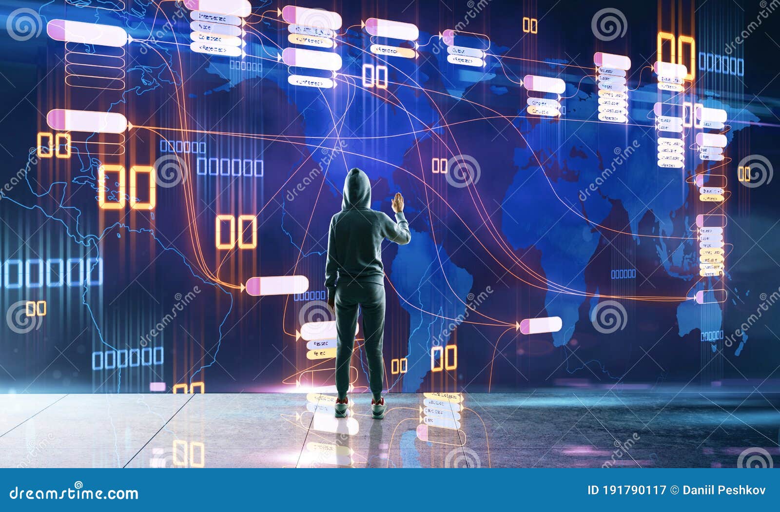 Malware and Hacking Concept with Hacker Touching Digital Screen of ...