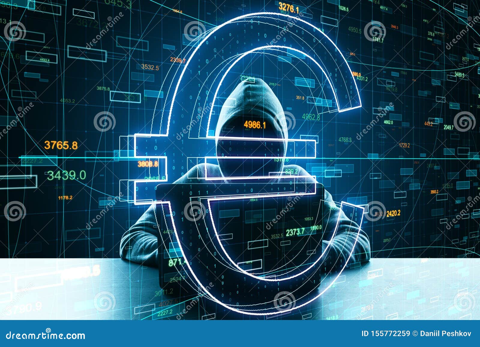 Malware and Hacking Concept with Hacker Using Laptop and Euro Sign at ...