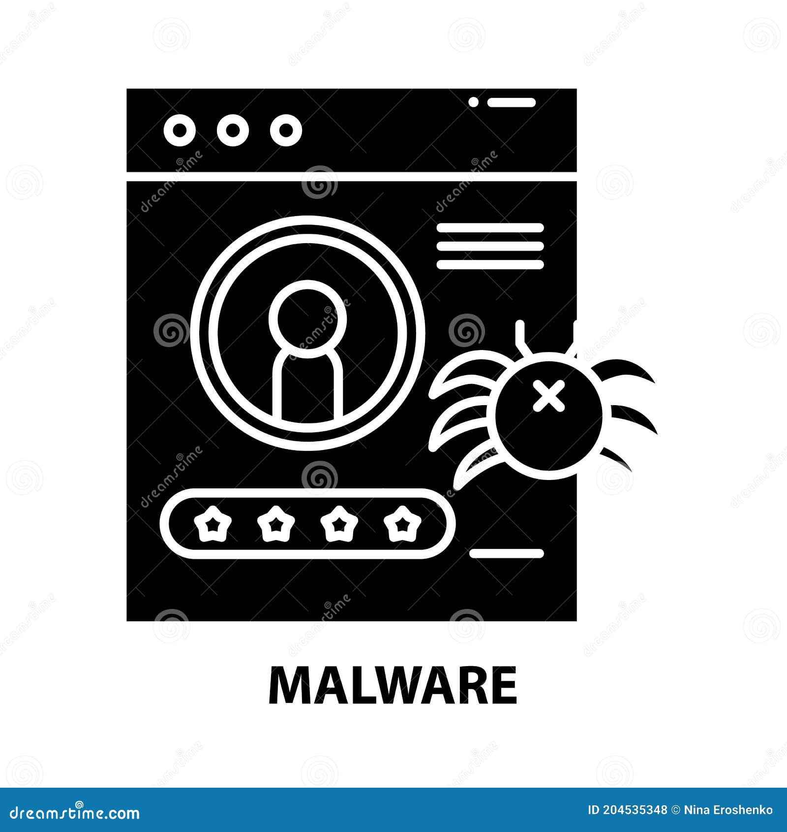 Malware Icon, Black Vector Sign with Editable Strokes, Concept ...