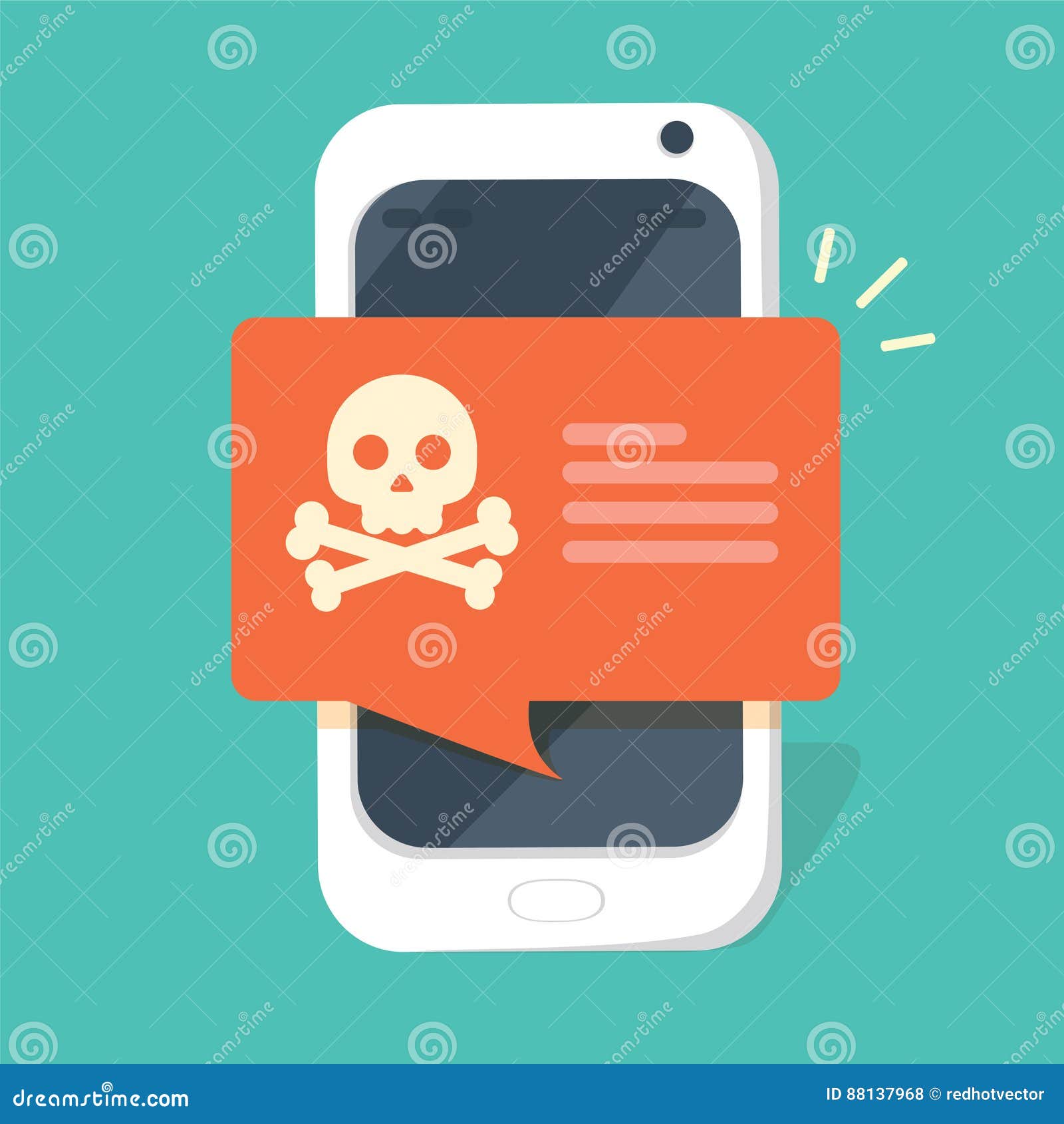 Malware Notification on Smartphone Vector, Flat Style Mobile Phone with ...