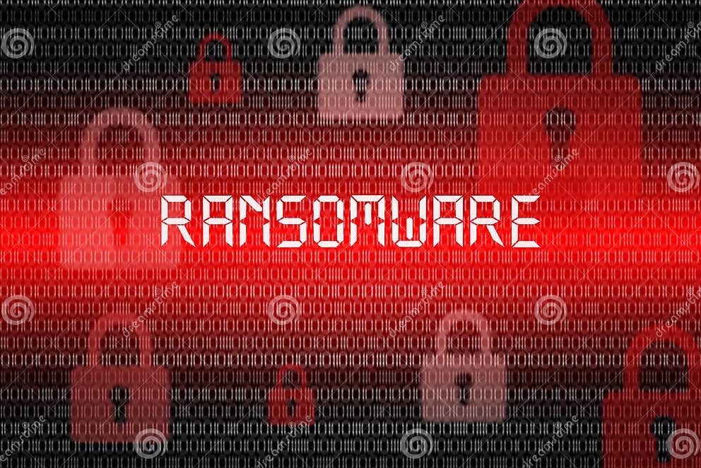 Malware, Ransomware and Virus Infected Alert on Red Screen Background ...