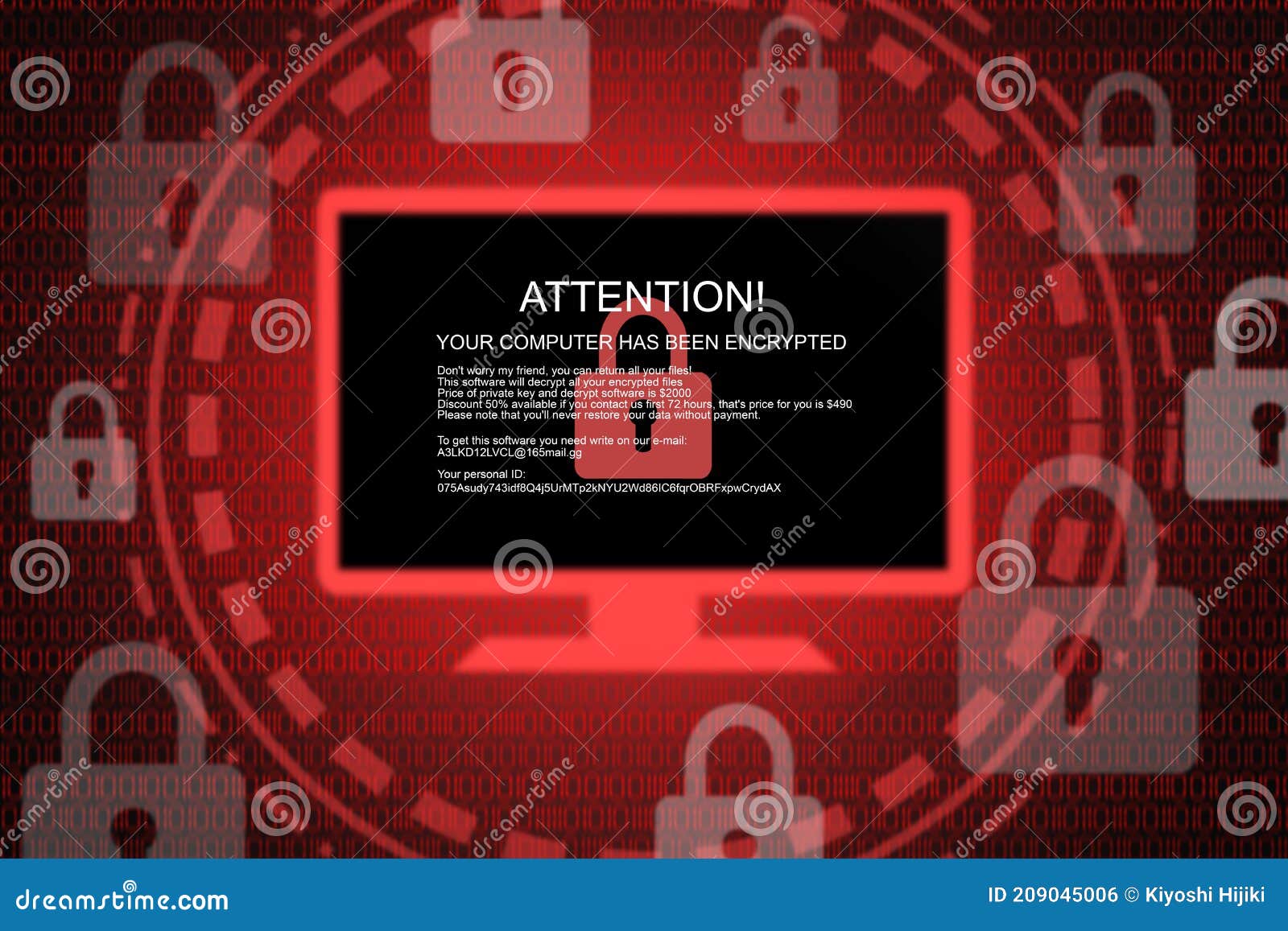 Malware, Ransomware and Virus Infected Alert on Red Screen Background ...