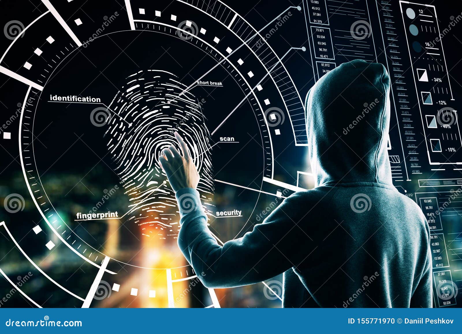 Malware and Security Concept with Hacker Pushing on Fingerprint on ...