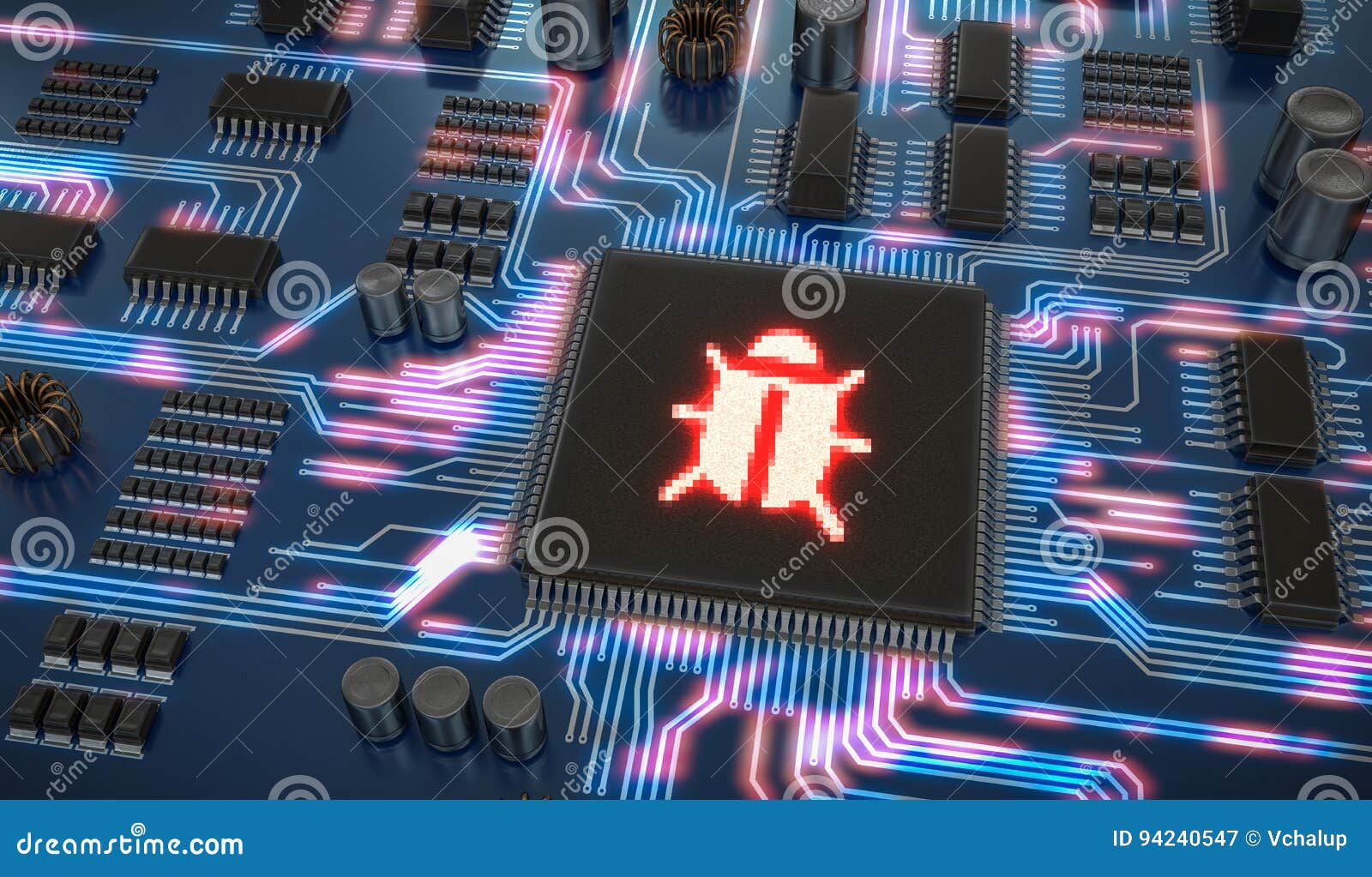 Malware or Virus Inside Microchip on Electronic Circuit. Internet ...