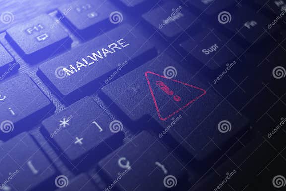 Cyber Security Concept. Malware Text on Keyboard with Warning Sign ...