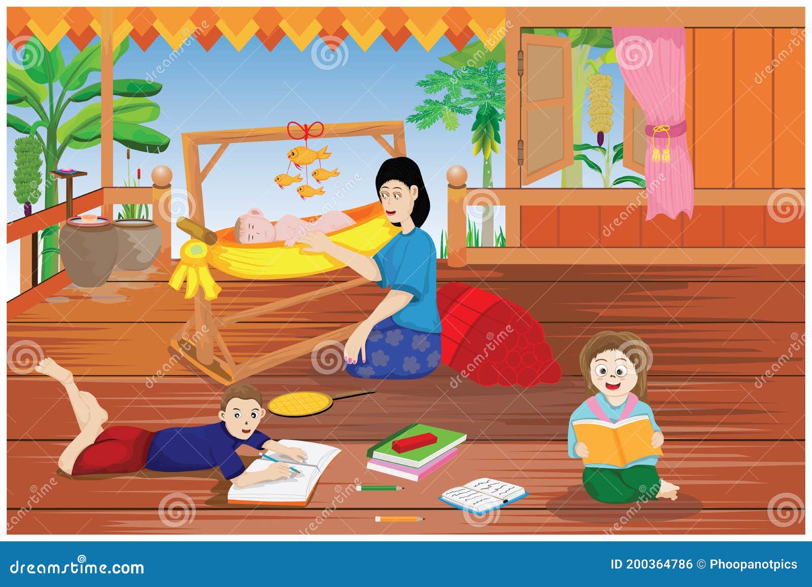 Mamma och barn hemma vektor illustrationer. Illustration av tillväxt ...