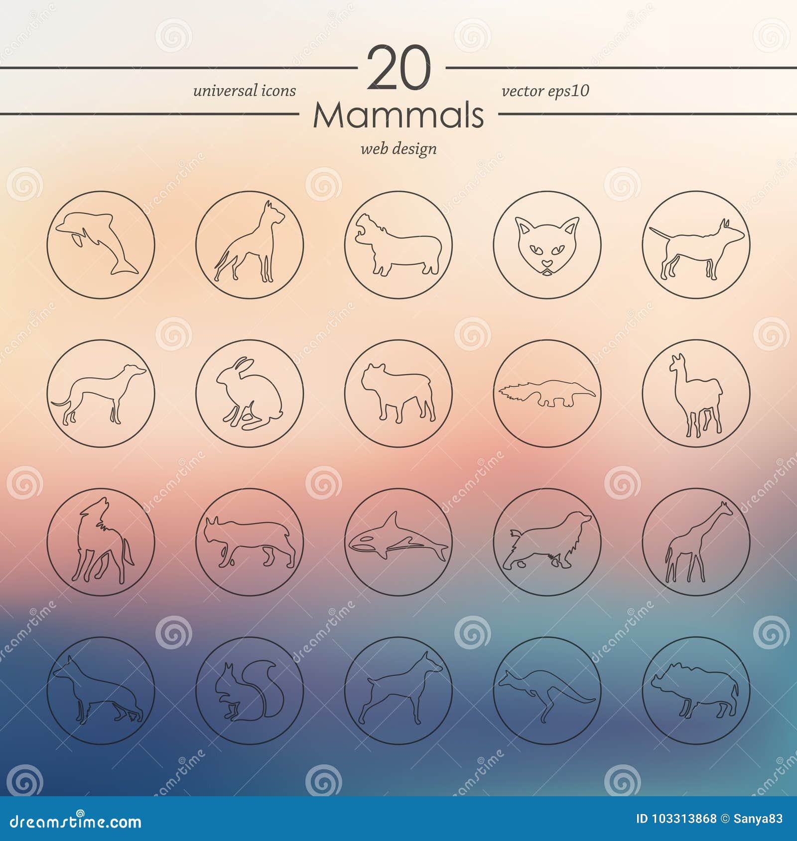 Set of mammals icons stock vector. Illustration of modern - 103313868