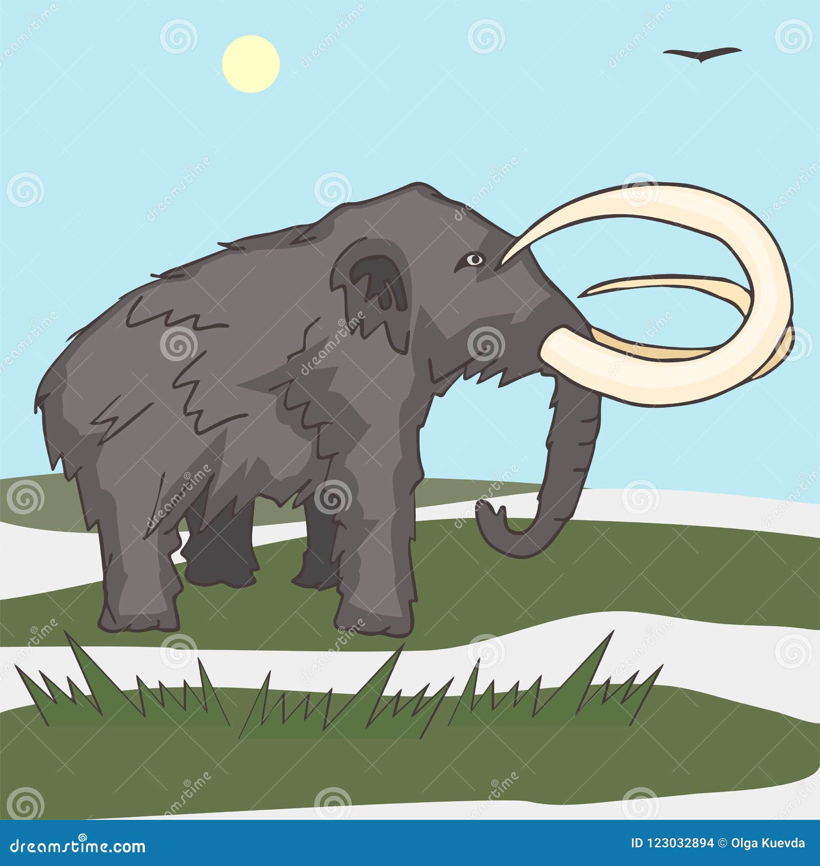 Mammoet Bij Het Vectorbeeldverhaal Van Het Toendralandschap Vector ...