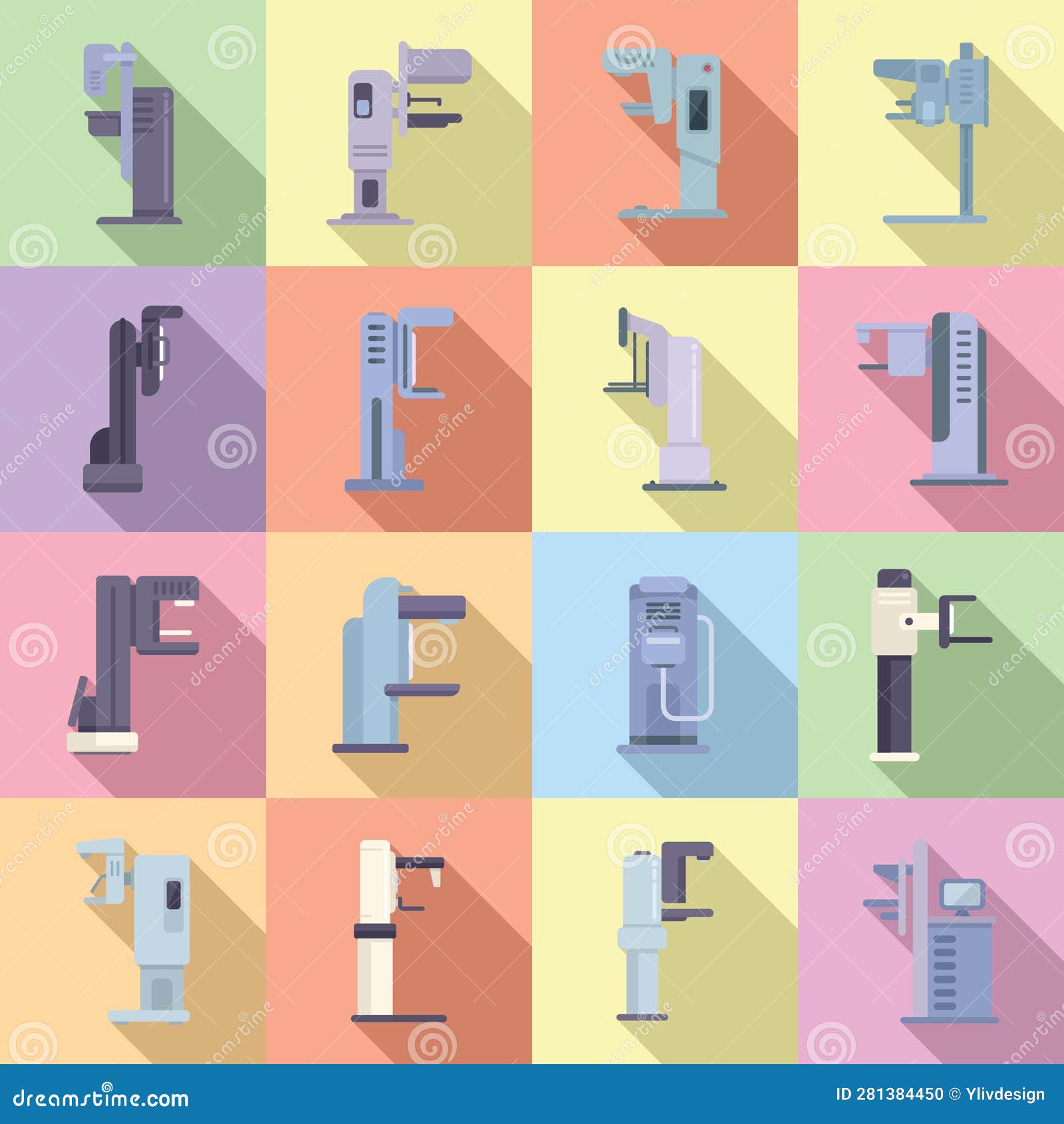 Mammogram Icons Set Cartoon Vector. Medical Hospital Room ...