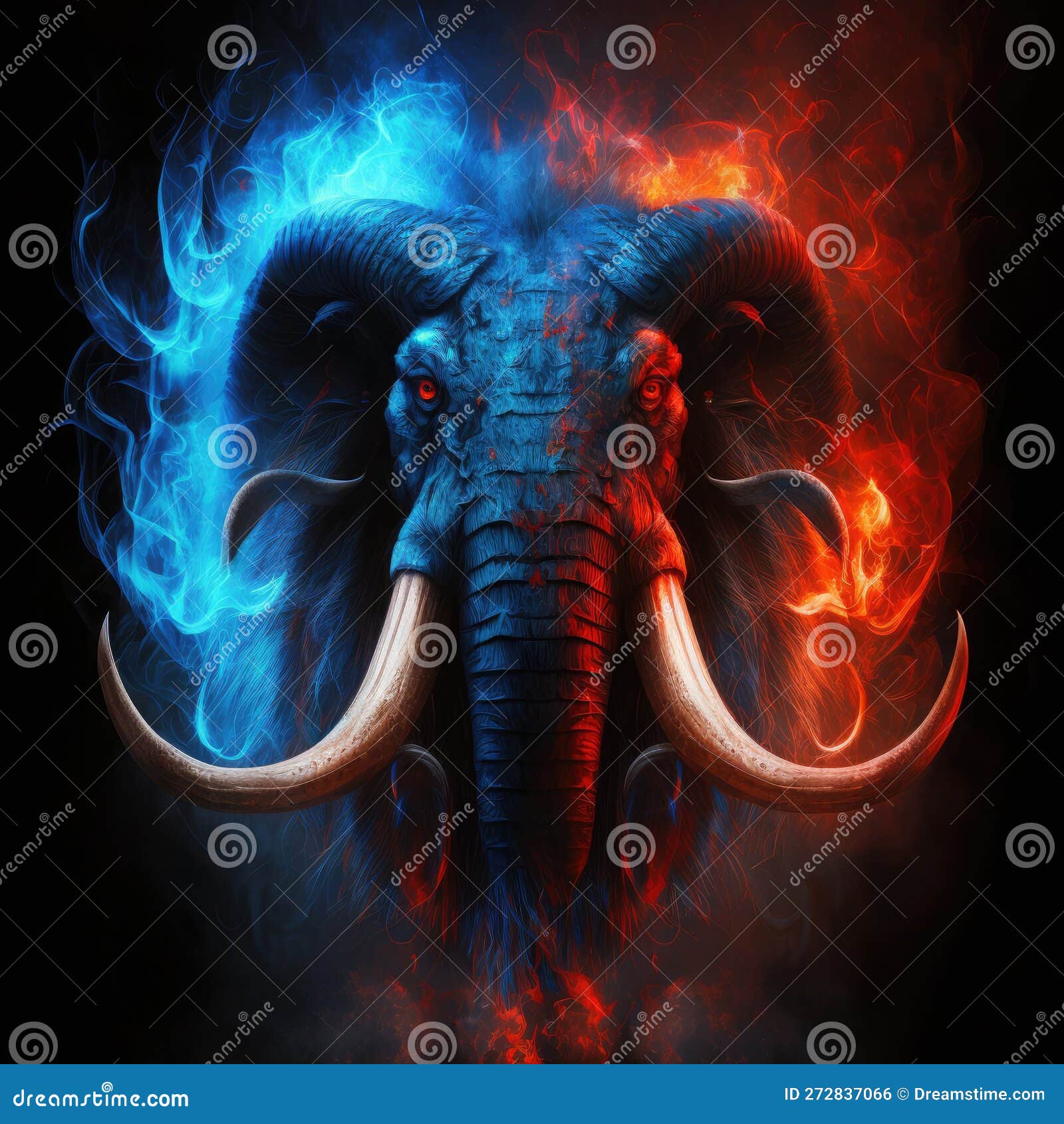 Mammoth in Angry Red and Blue Flame. Ai Generated Stock Illustration ...