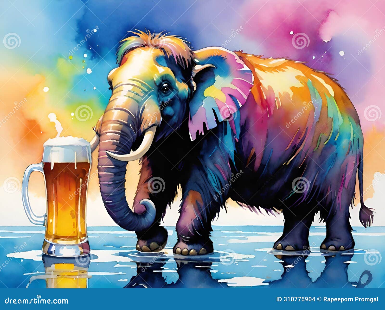 Mammoth Elephant Drinking Beer in Celebration Stock Illustration ...