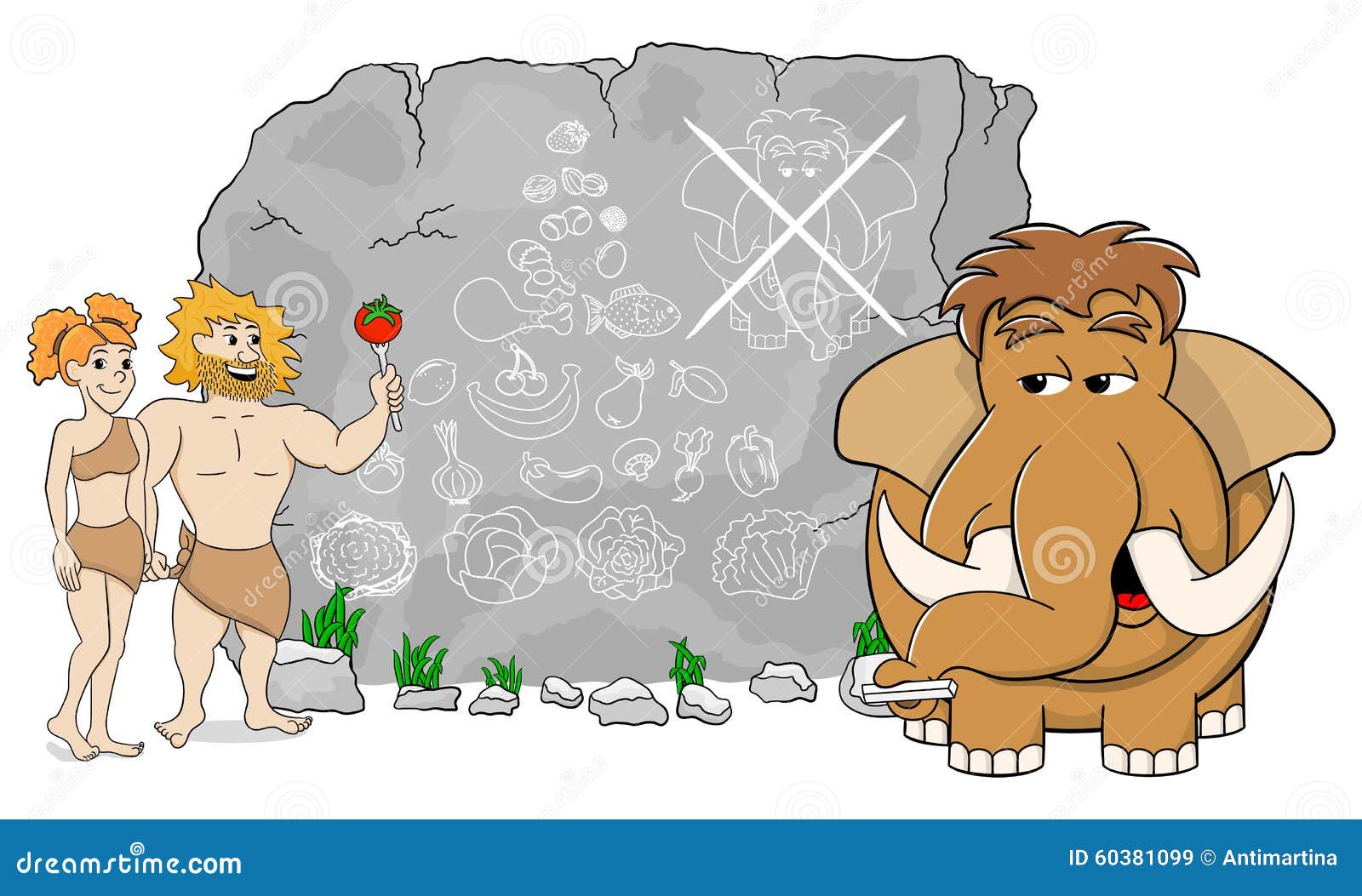 Mammoth Explains Paleo Diet Using a Food Pyramid Drawn on Stone Stock ...