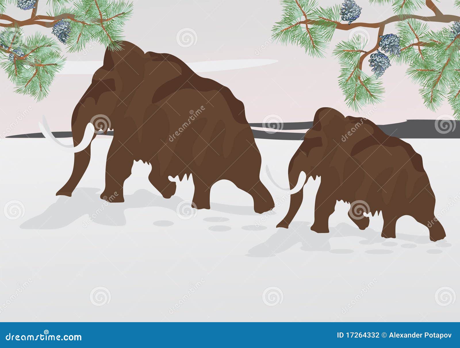 Mammoth and pine tree stock vector. Illustration of pine - 17264332