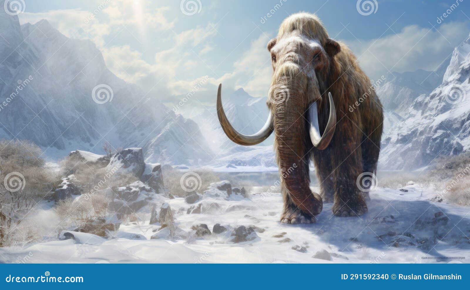 Mammoth Walking on the Snow in the Winter Stock Photo - Image of giant ...