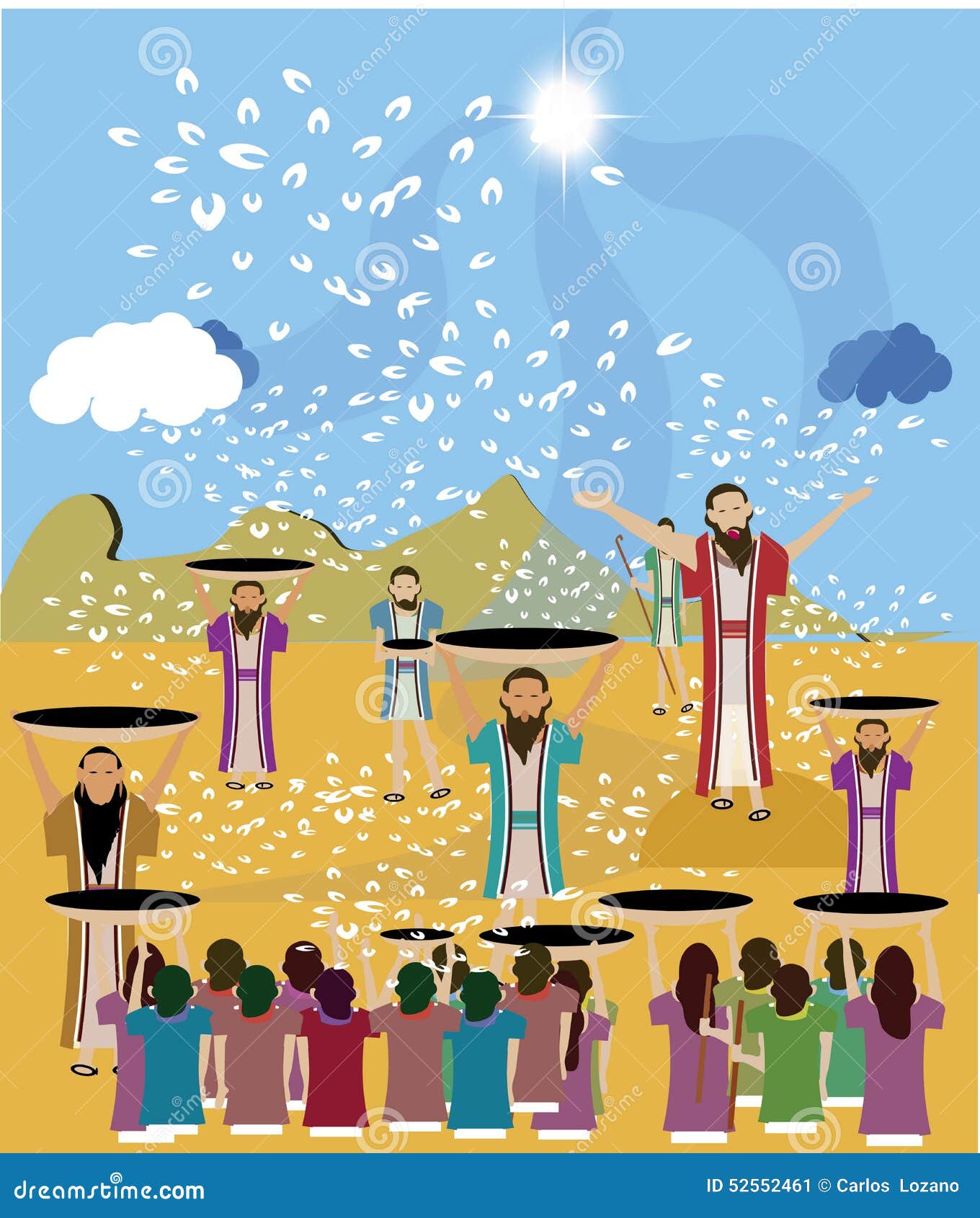 Maná que cai do céu ilustração stock. Ilustração de cômico - 52552461