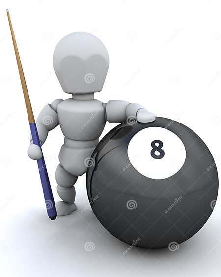 Man with 8 Ball and Pool Cue Stock Illustration - Illustration of ball ...