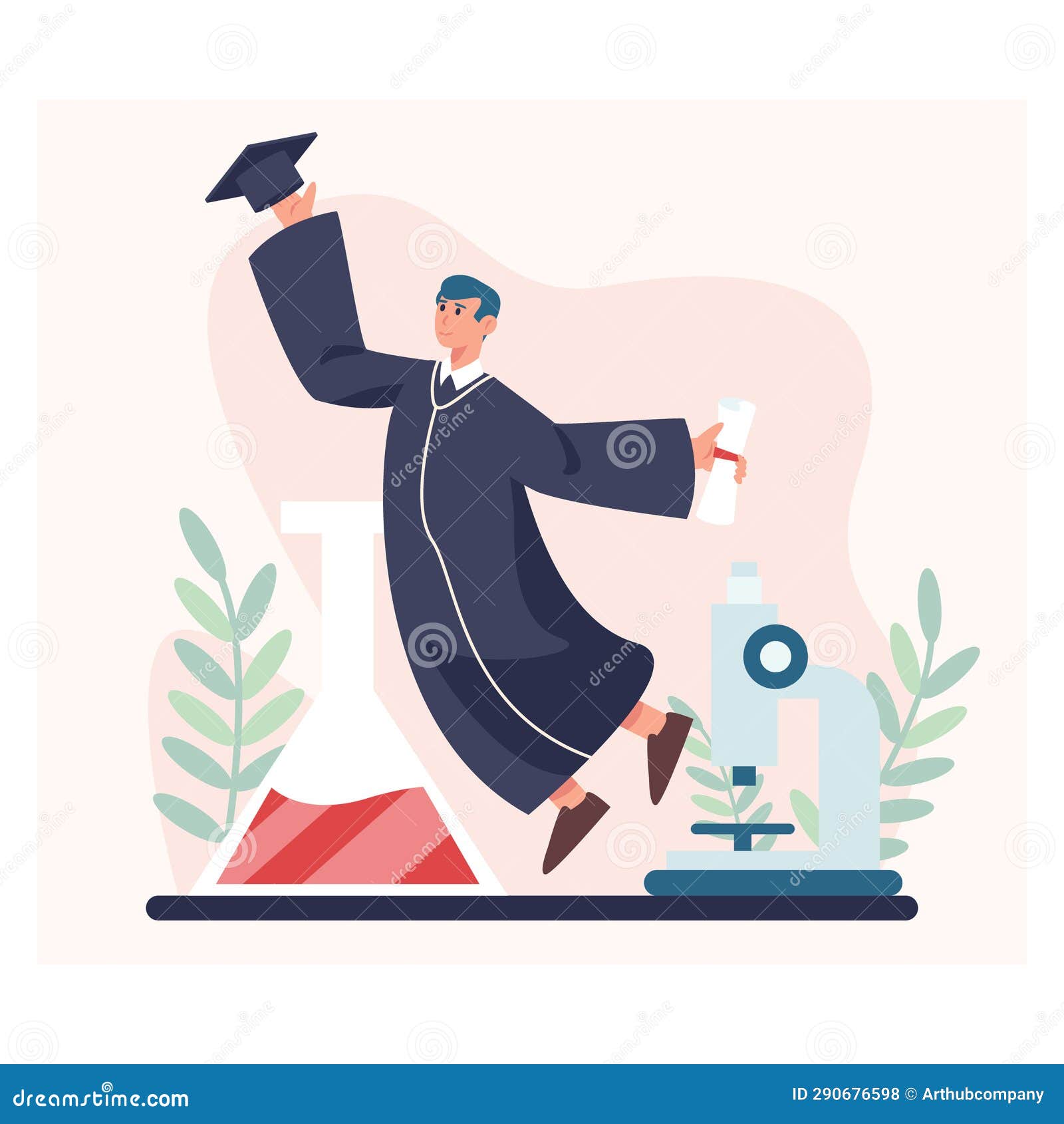 Man in Academic Dress Holding Hat and Jumping. Student Graduated from ... Man in Academic Dress Holding Hat and Jumping. Student Graduated from ...