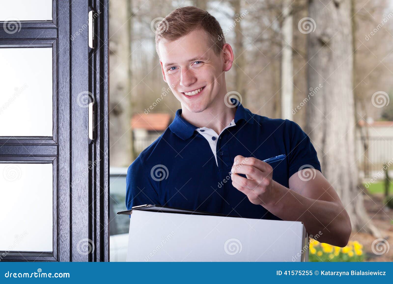 Man accepting a package stock image. Image of board, house - 41575255