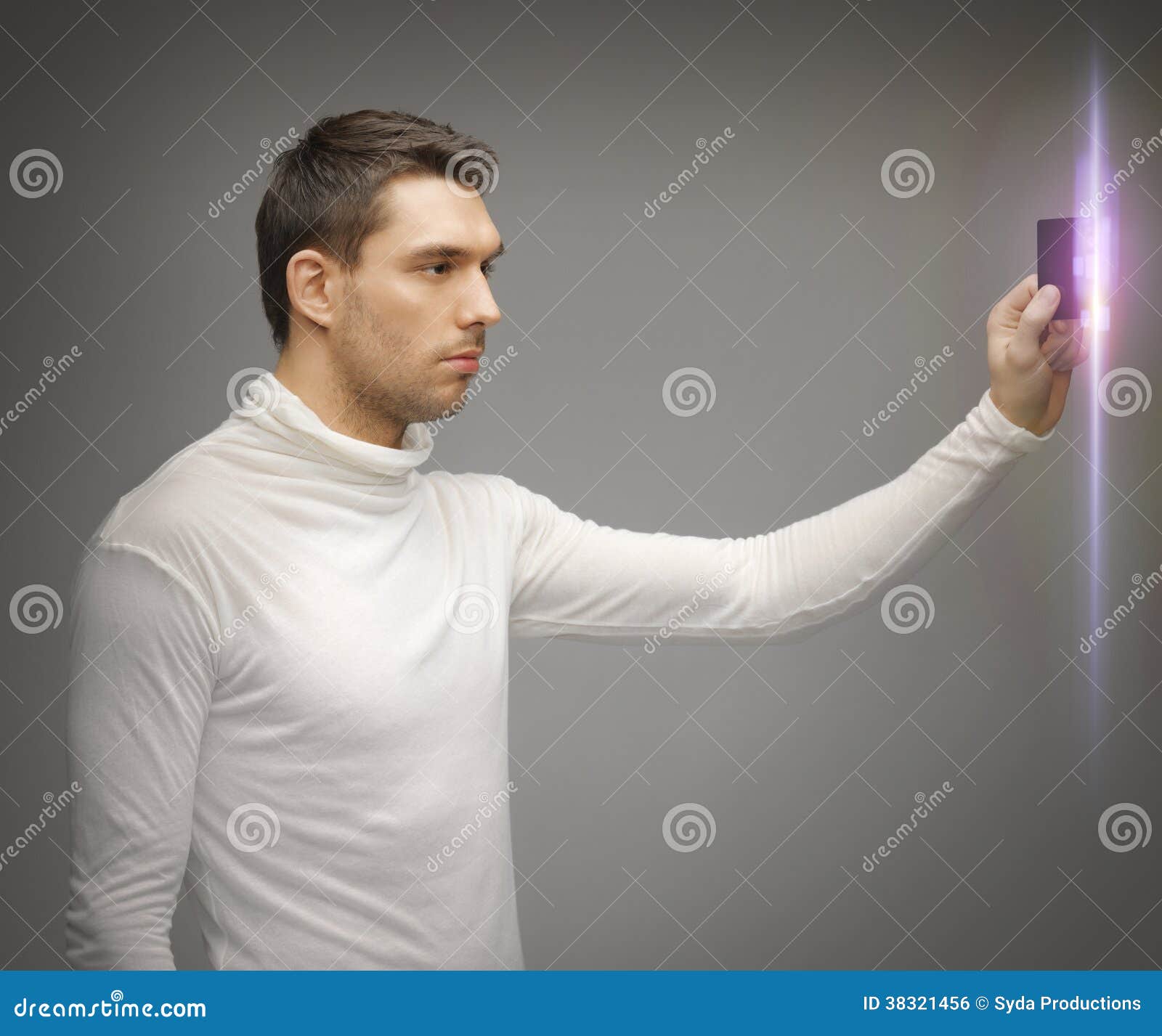 Man with access card stock photo. Image of fiction, electronic - 38321456