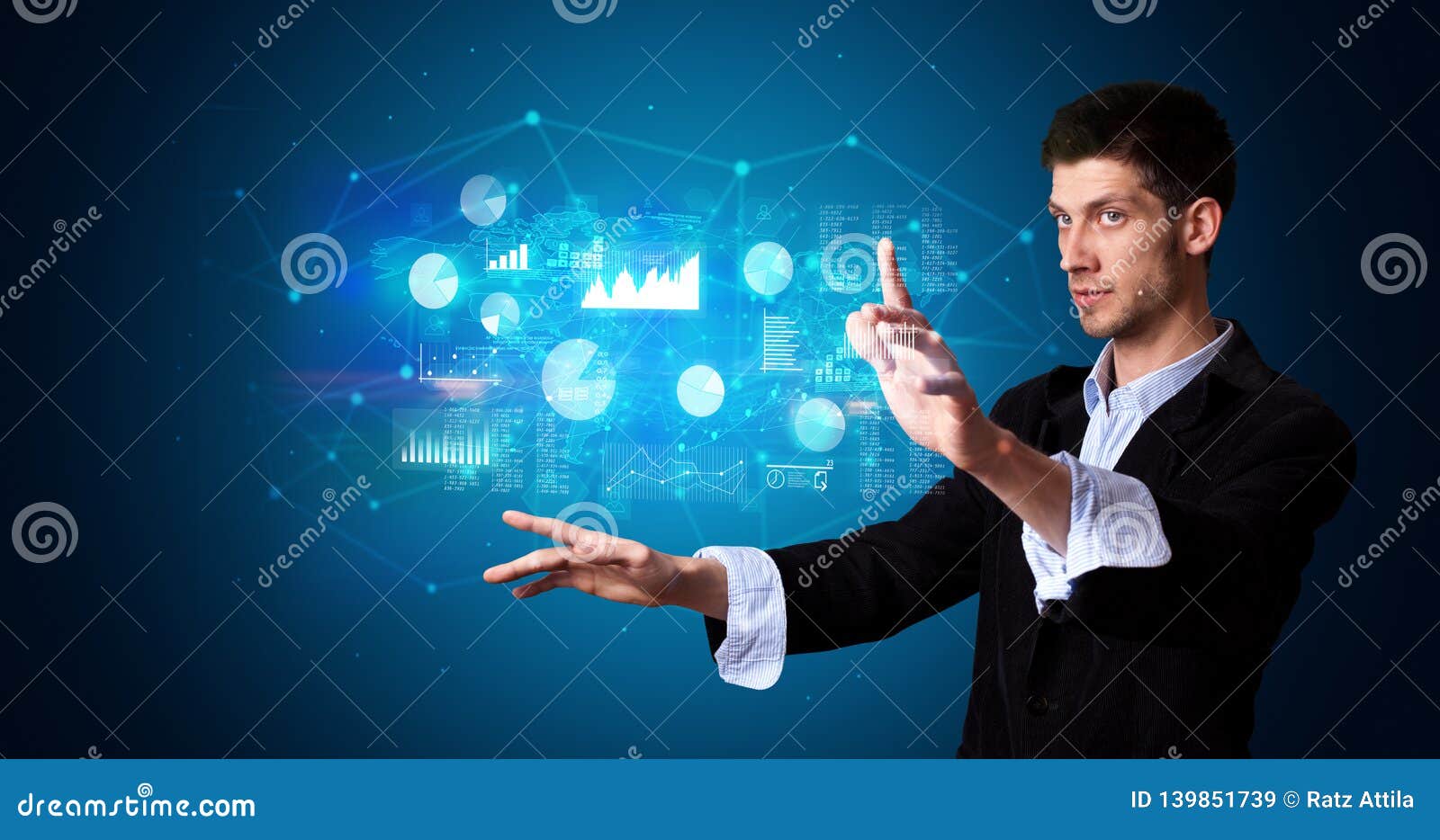 Man Accessing Hologram with Fingerprint Stock Image - Image of digital ...