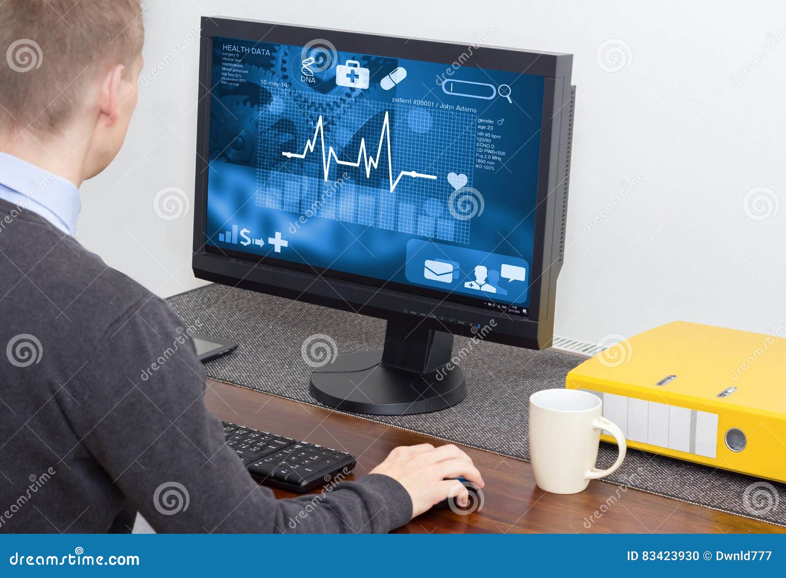 Man Accessing Medical Data on Computer Stock Photo - Image of heart ...