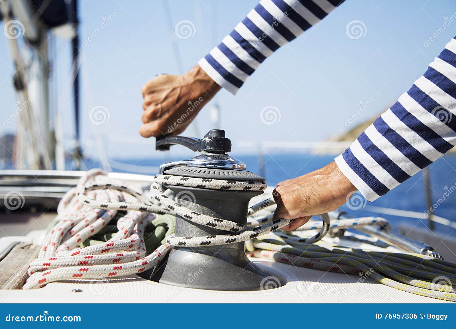 Man in Action of Pulling Rope Stock Photo - Image of activity, boating ...