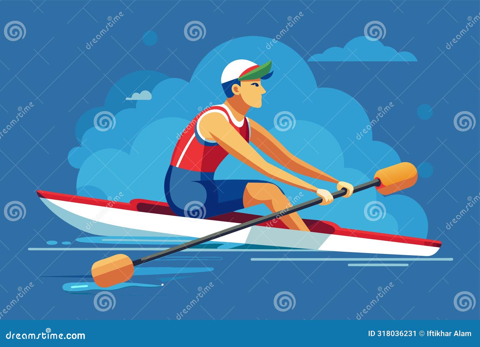 A Man Actively Rows a Boat on a Body of Water, Paralympic Rowing ...