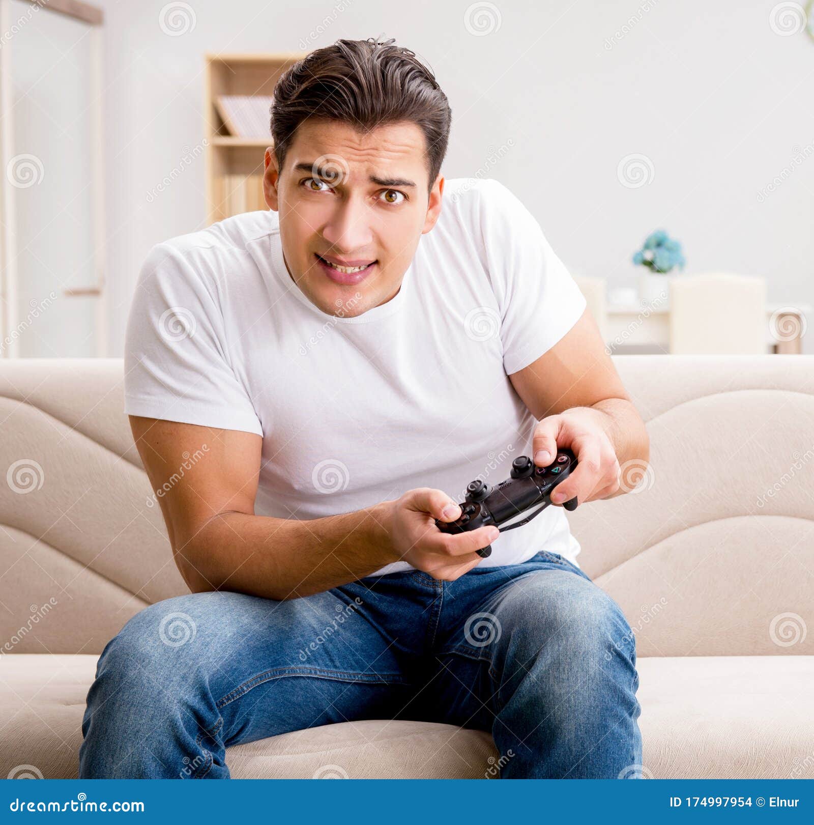 Man Addicted To Computer Games Stock Photo - Image of adult, play ...