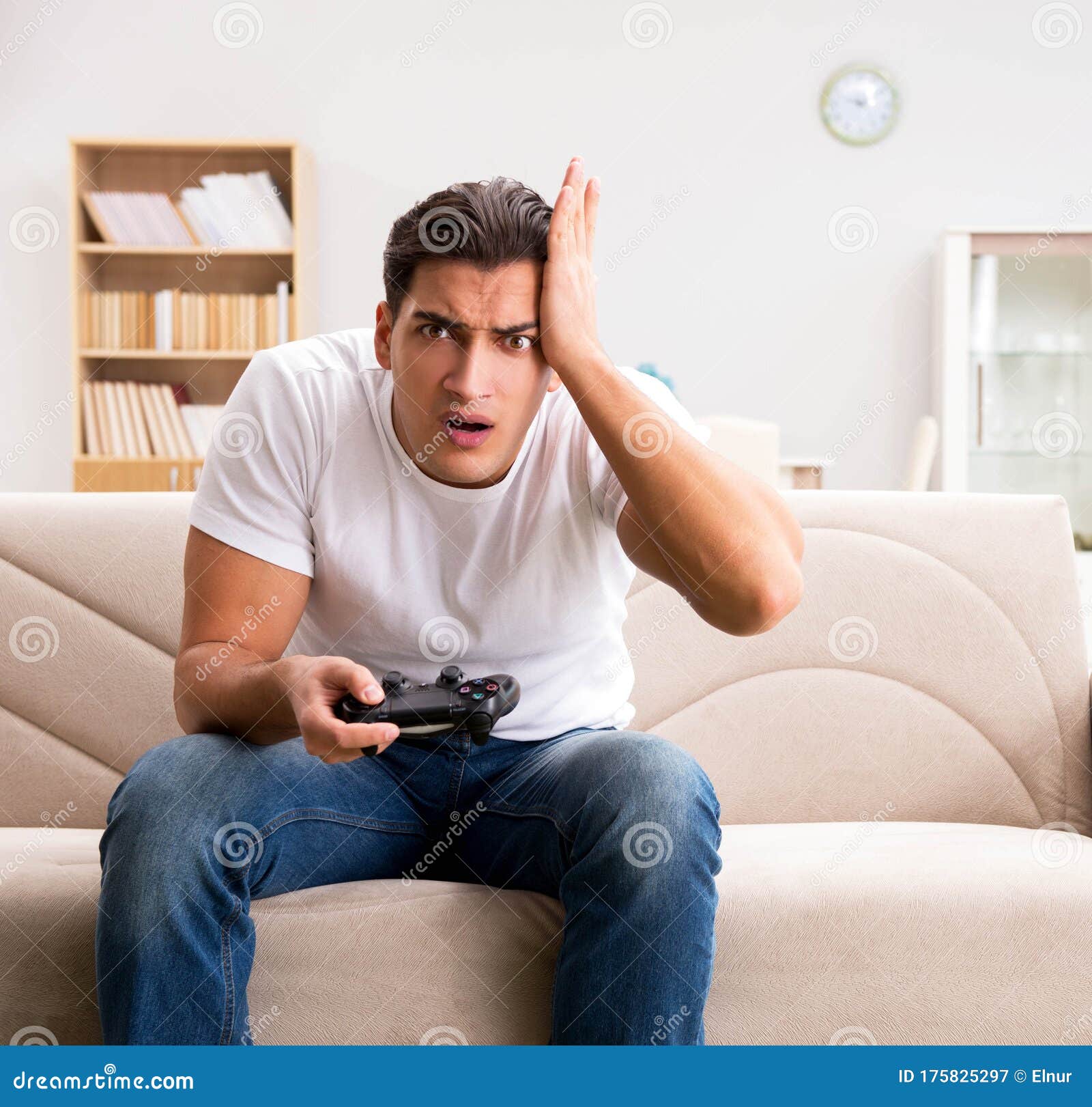 Man Addicted To Computer Games Stock Image - Image of button, couch ...