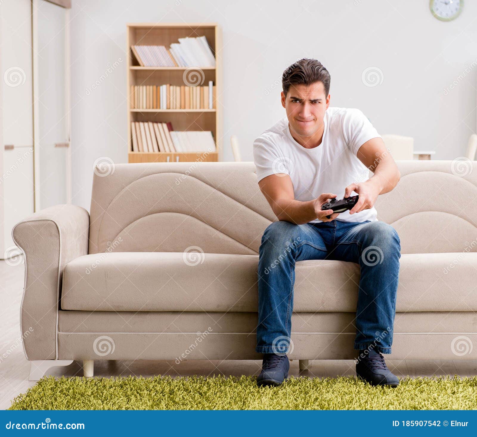 Man Addicted To Computer Games Stock Photo - Image of entertainment ...
