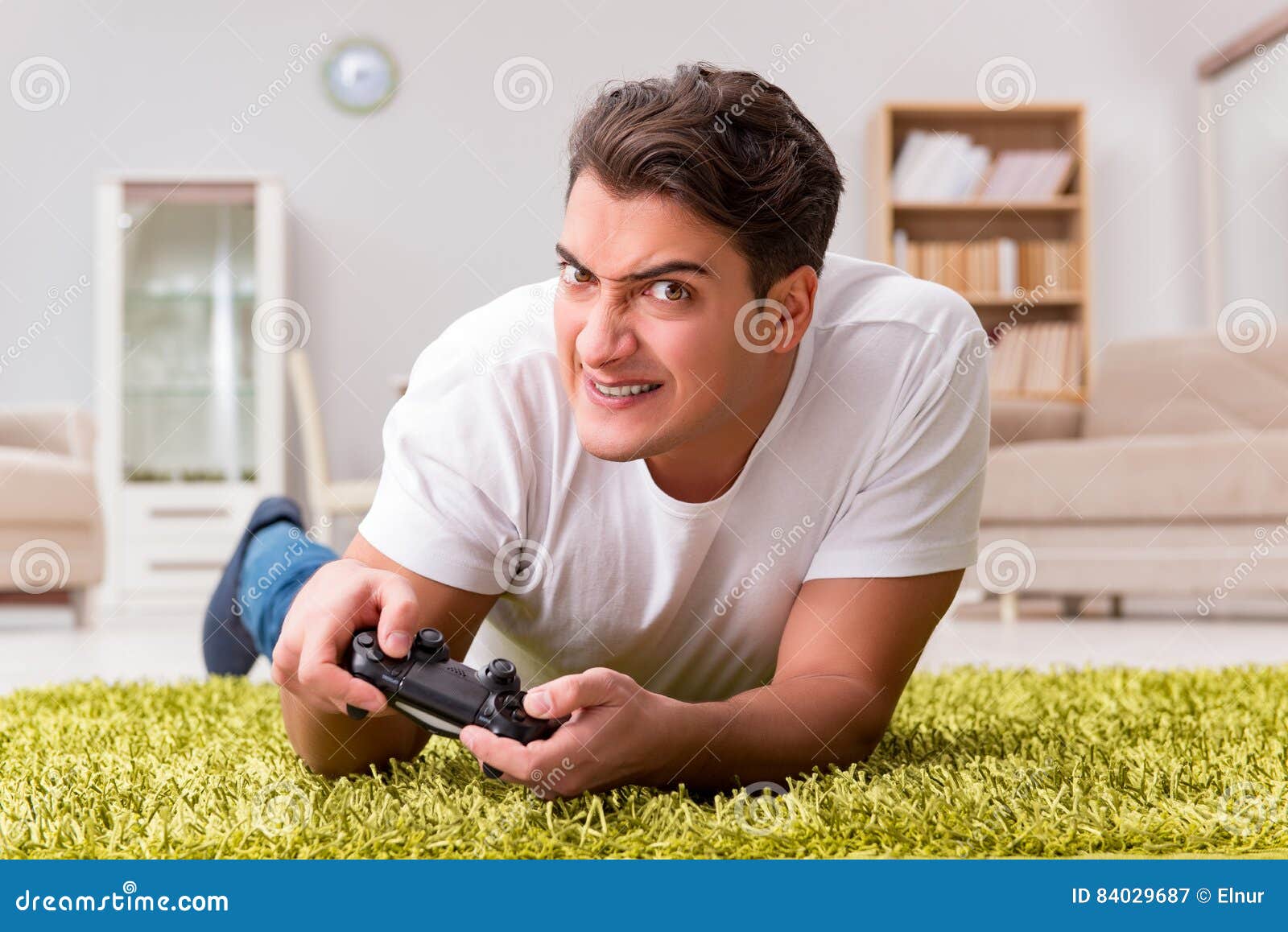 The Man Addicted To Computer Games Stock Image - Image of gamer, couch ...