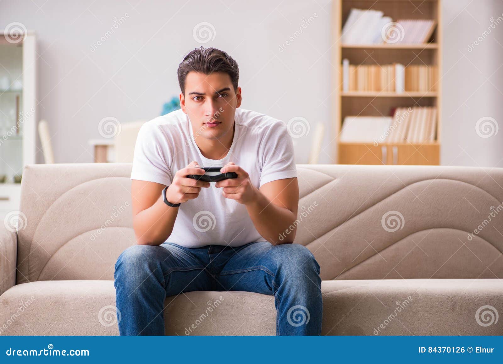 The Man Addicted To Computer Games Stock Photo - Image of couch, home ...