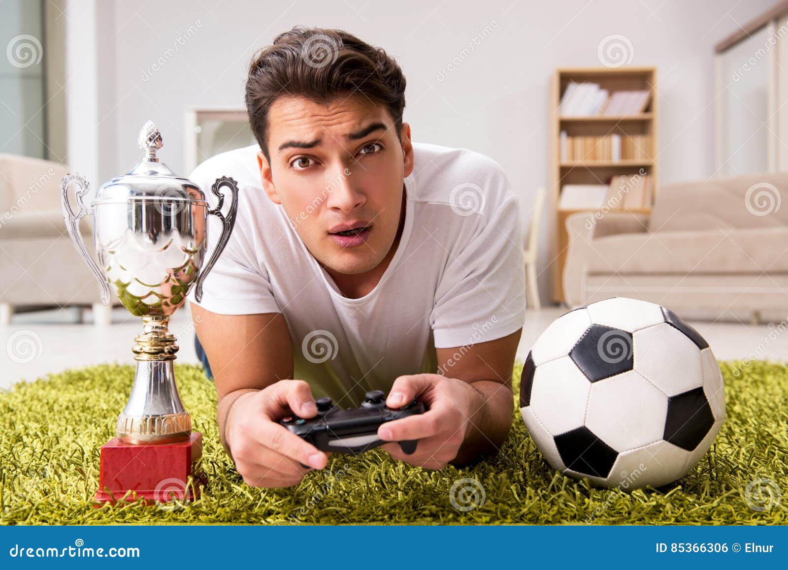 The Man Addicted To Computer Games Stock Photo - Image of football ...