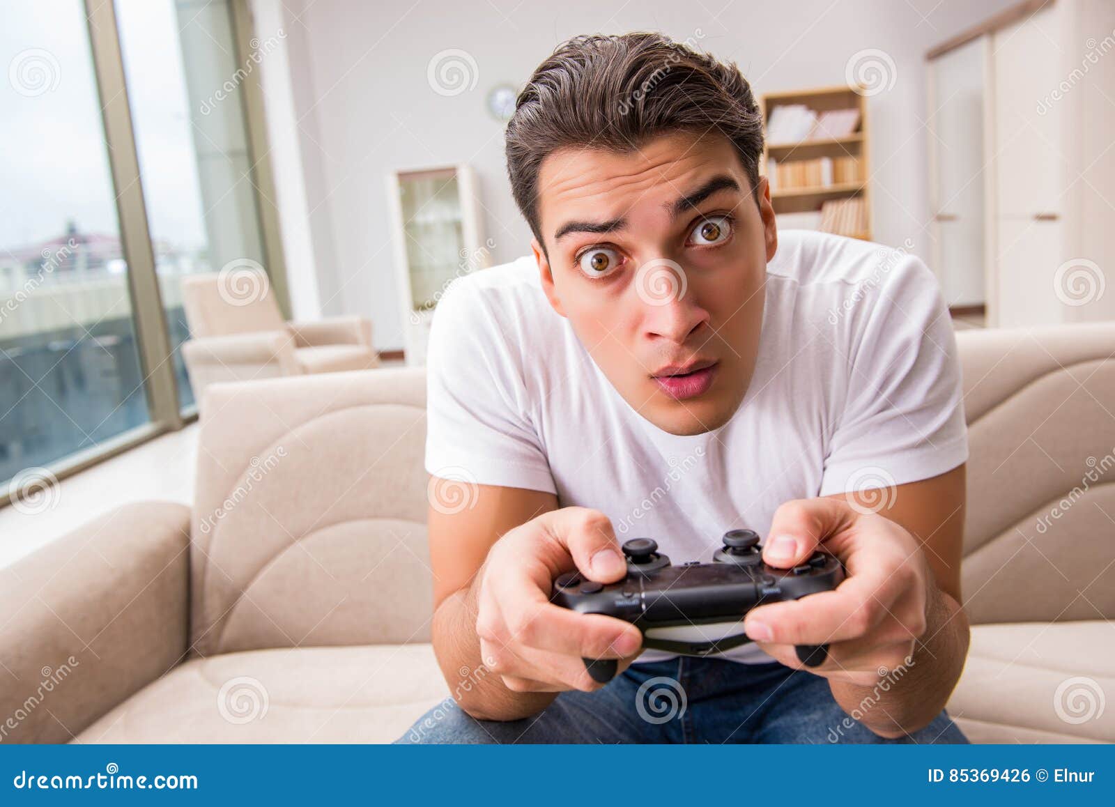 The Man Addicted To Computer Games Stock Photo - Image of desktop, home ...