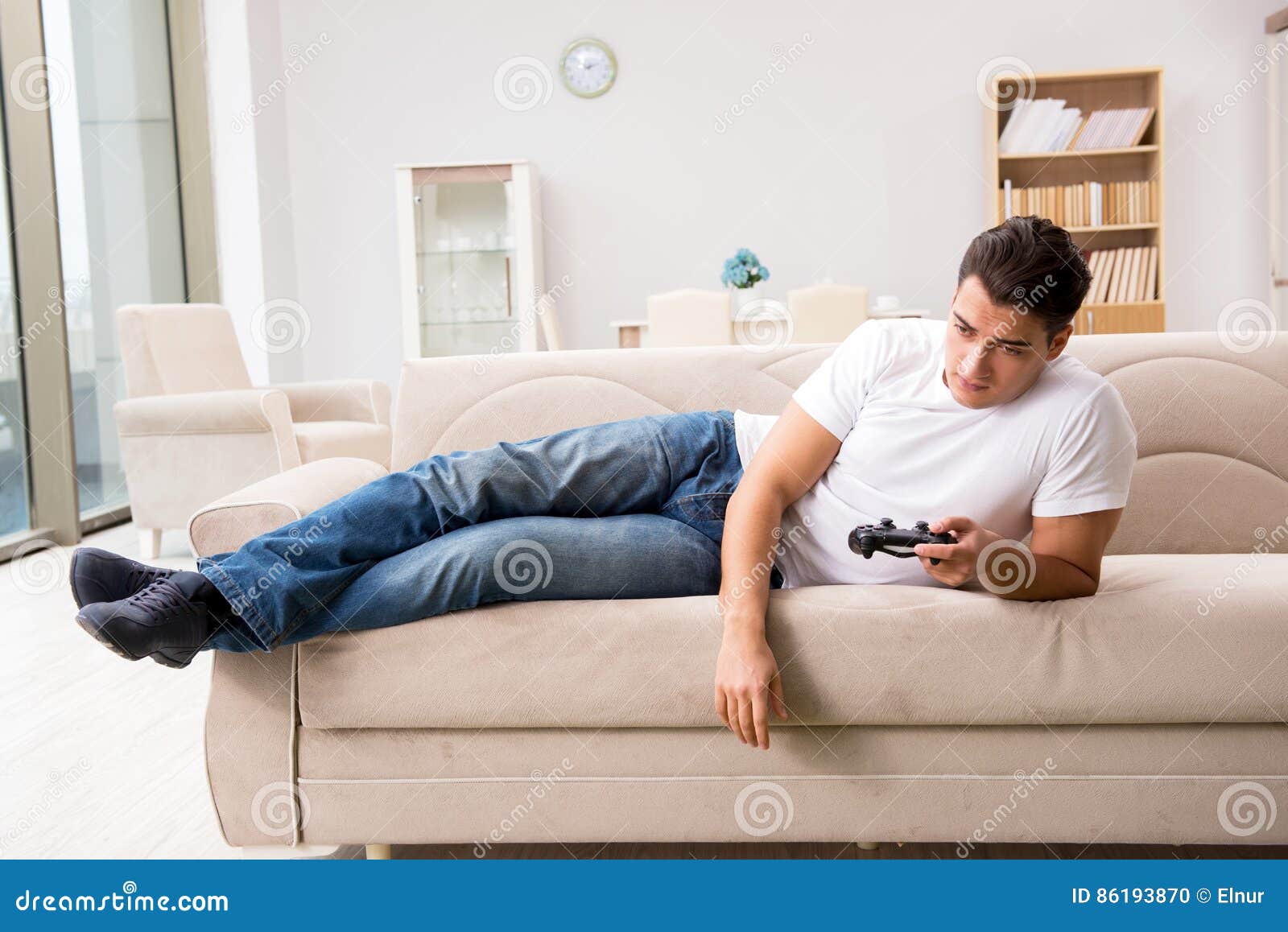 The Man Addicted To Computer Games Stock Photo - Image of living, gamer ...