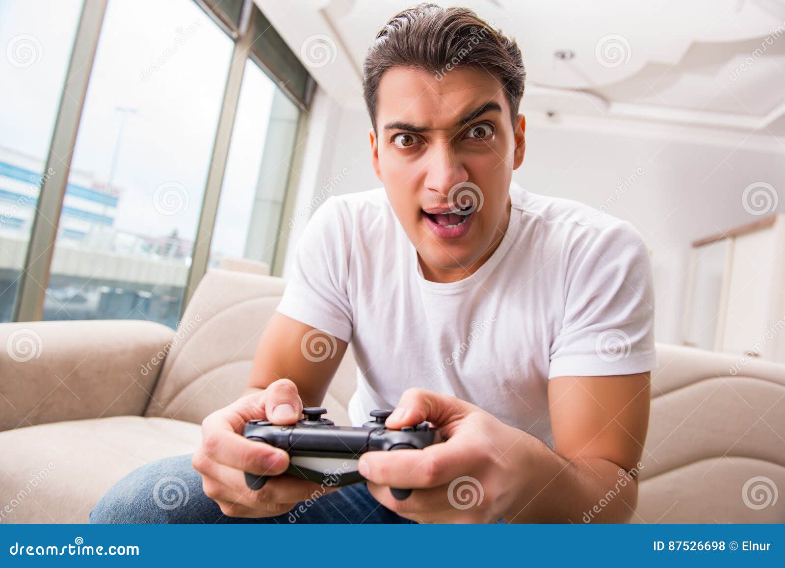 The Man Addicted To Computer Games Stock Photo - Image of living ...