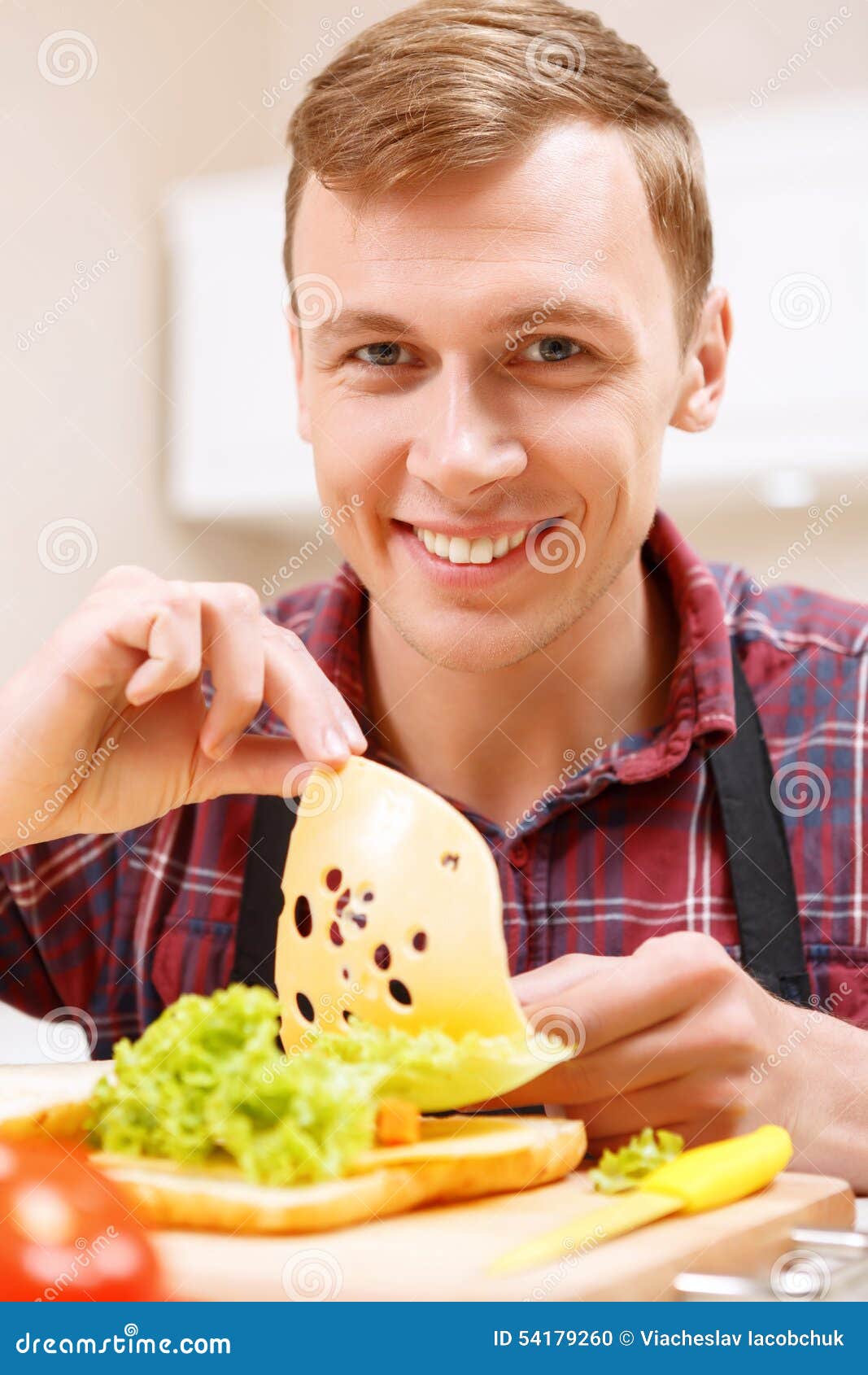 Man Adding Cheese To Sandwich Stock Photo - Image of domestic, food ...