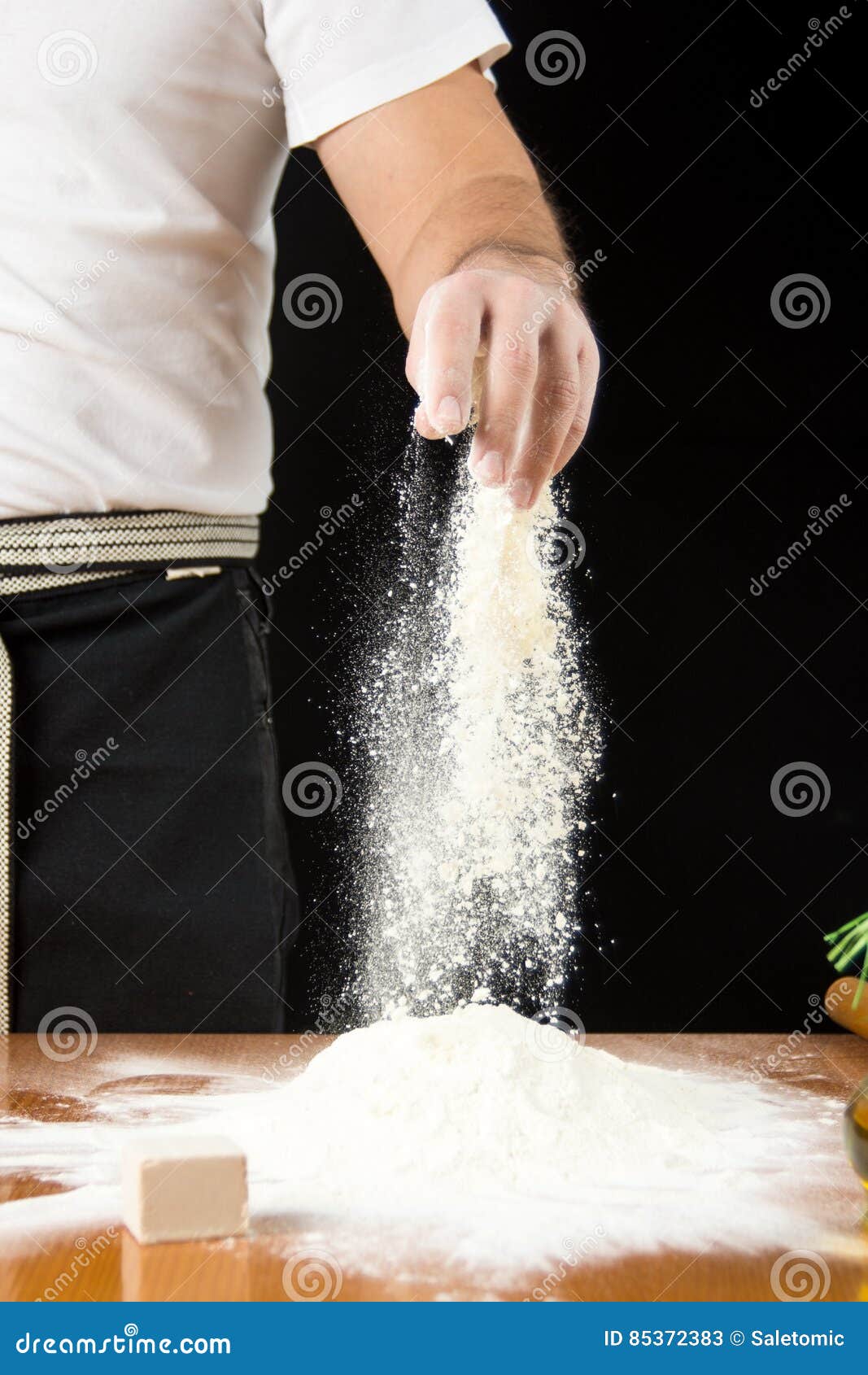 Man Adding Flour on the Pile by Hand Stock Image - Image of baker ...