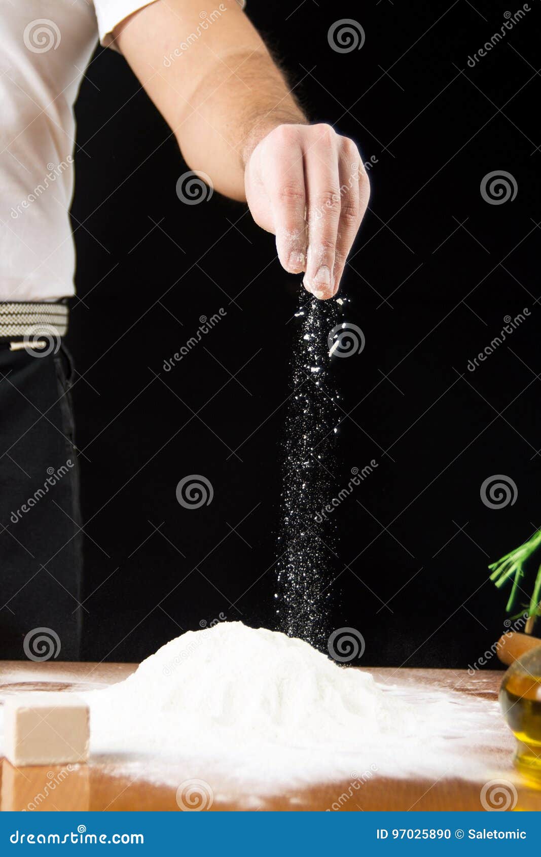 Man Adding Flour on the Pile by Hand Stock Photo - Image of homemade ...