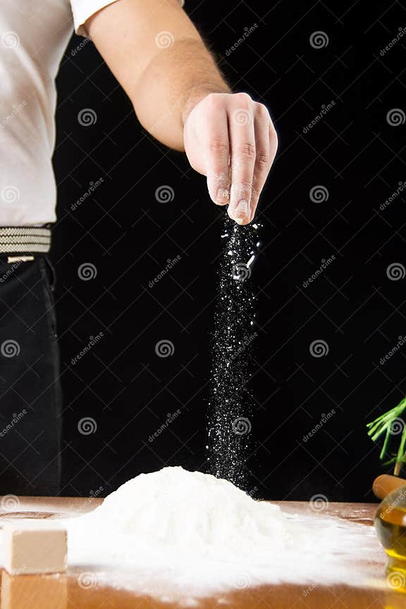 Man Adding Flour on the Pile by Hand Stock Photo - Image of homemade ...