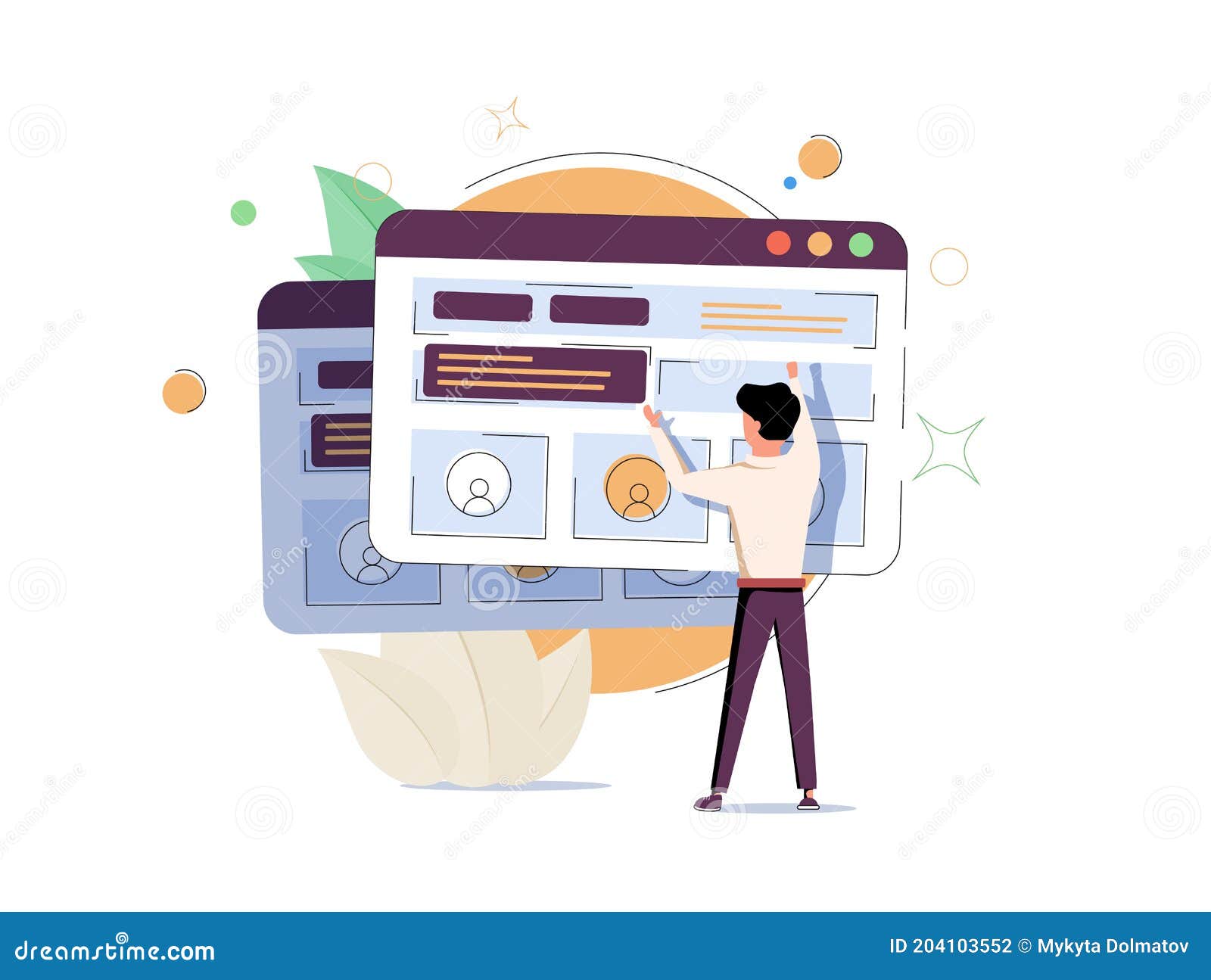 Man Adding Information on Website. Concept of Digital Content Creation ...