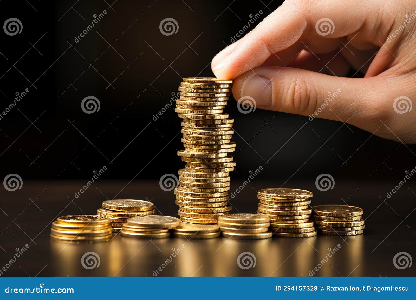Man Adding More Money To Already Substantial Piles of Golden Coins ...